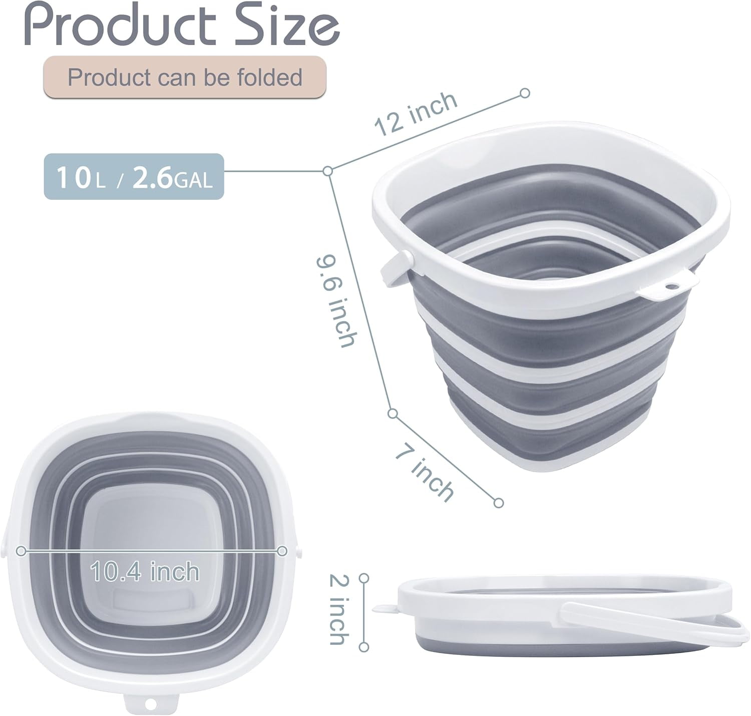 MHSIOAP-Collapsible Bucket, 2.6 Gallon (10L) - Square Foldable Mop ...