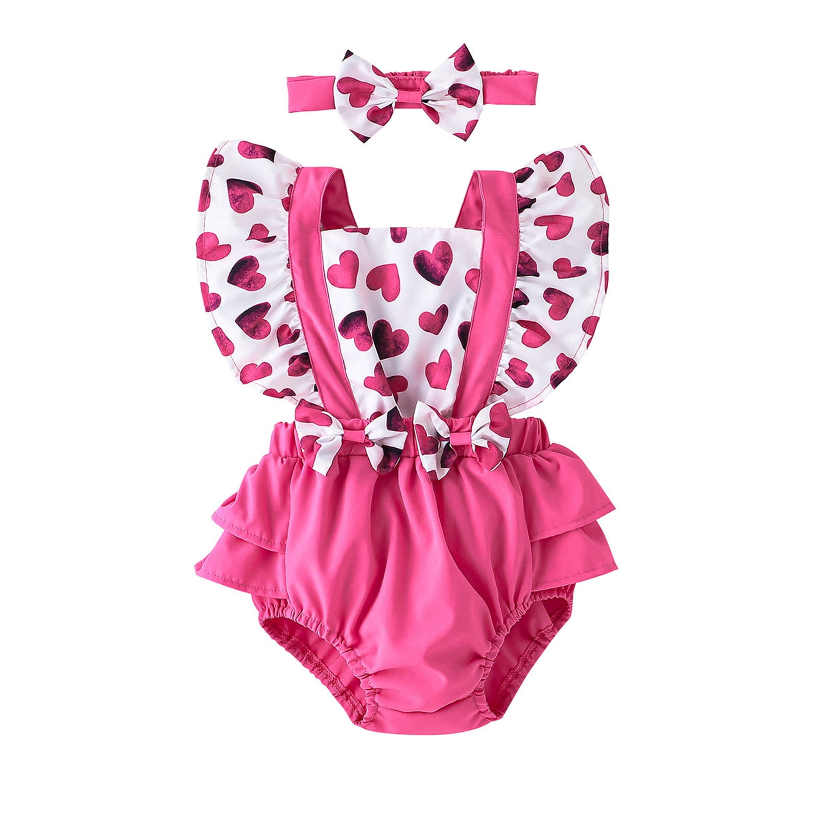 MHZLDYZ New Born Clothes Baby Girl Infant Girls Valentine's Day Fly Sleeve Hearts Prints Romper ...