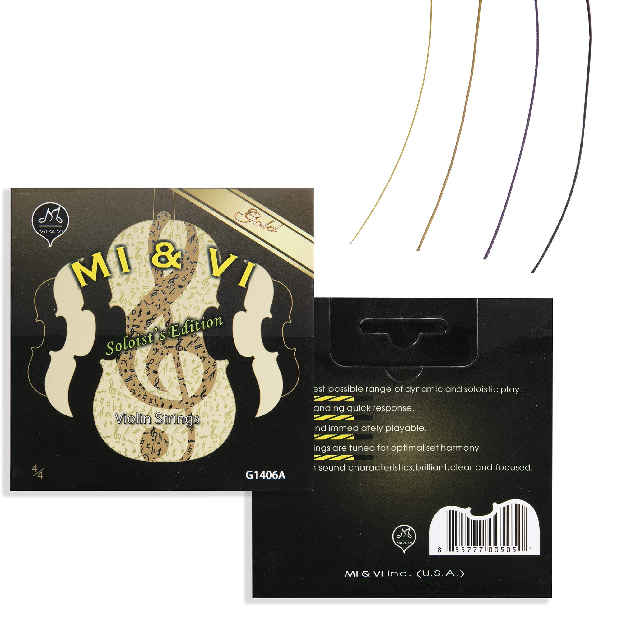 MI&VI SOLOIST’S Violin Strings — 4/4 Scale Full Set (G-D-A-E) with ...
