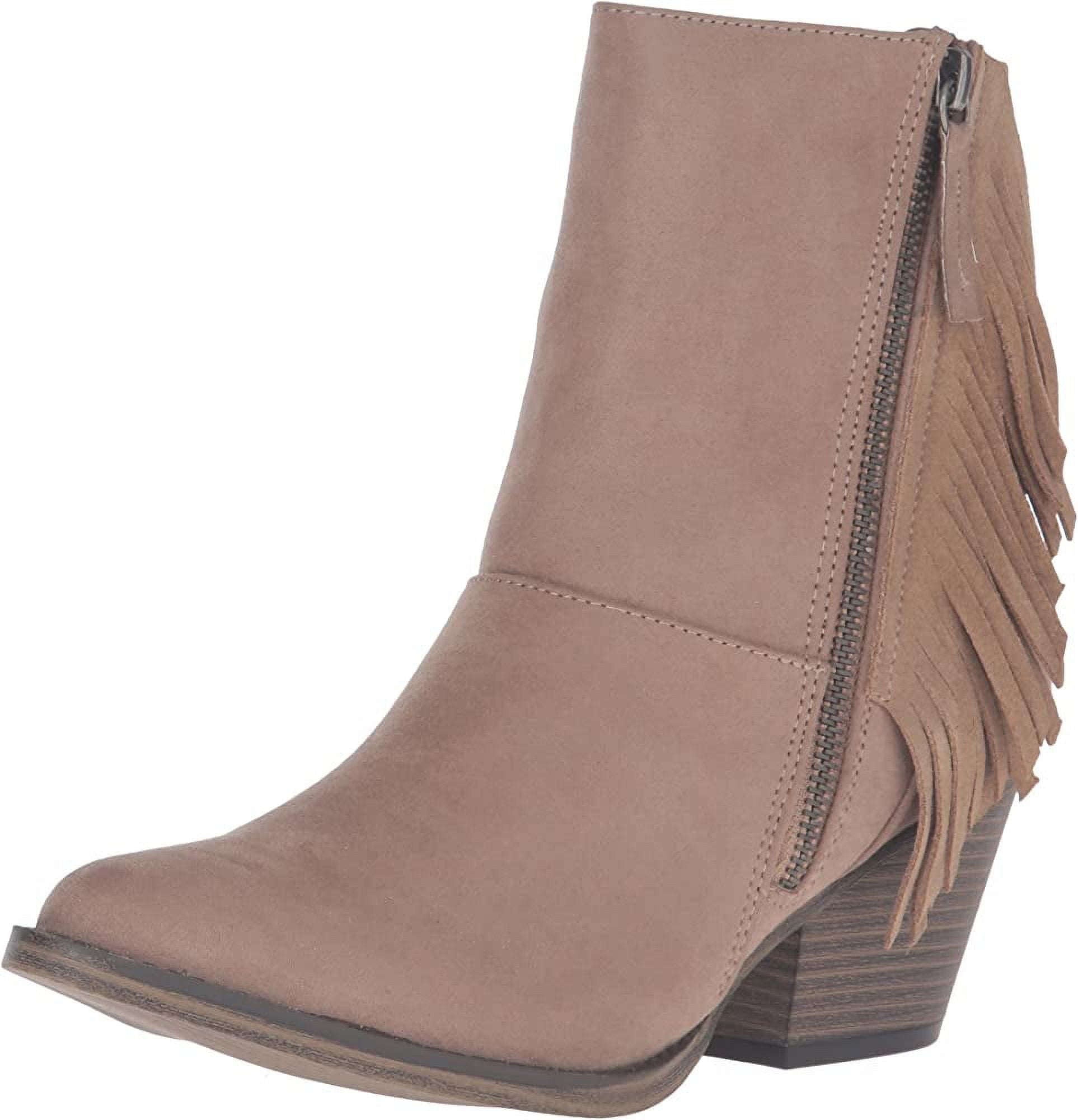MIA Women's Jerry Ankle Bootie Stone Taupe Suede Pointed Toe Fringe ...