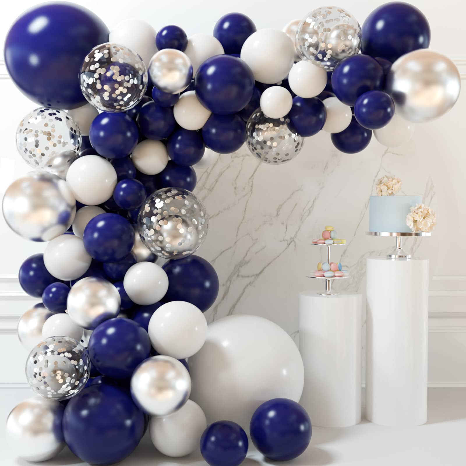 MIAHART 135 Pcs Navy Blue Silver ZLK1 Balloon Garland Arch Kit 5 10 12 18 inches Royal Blue ...