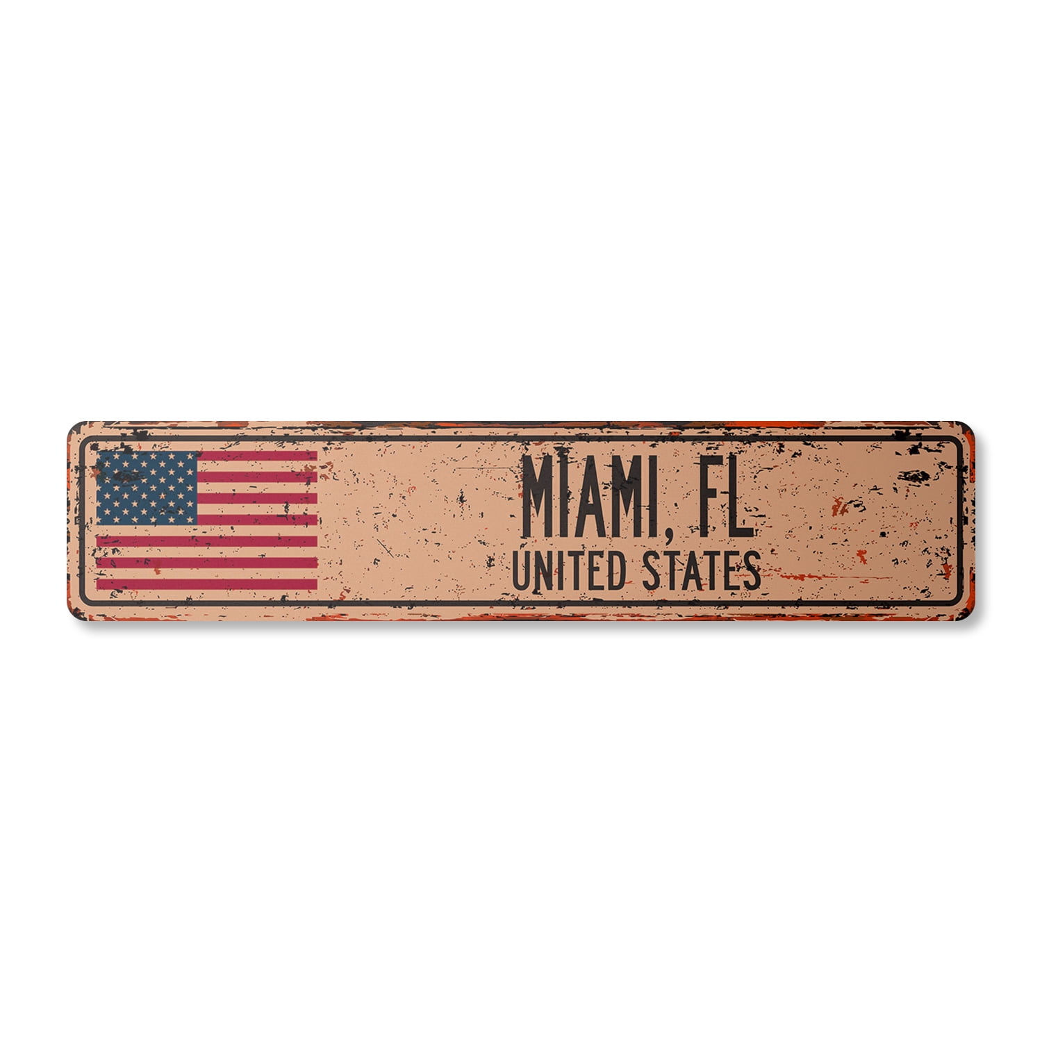 MIAMI FL UNITED STATES Vintage Plastic Street Sign American flag city ...