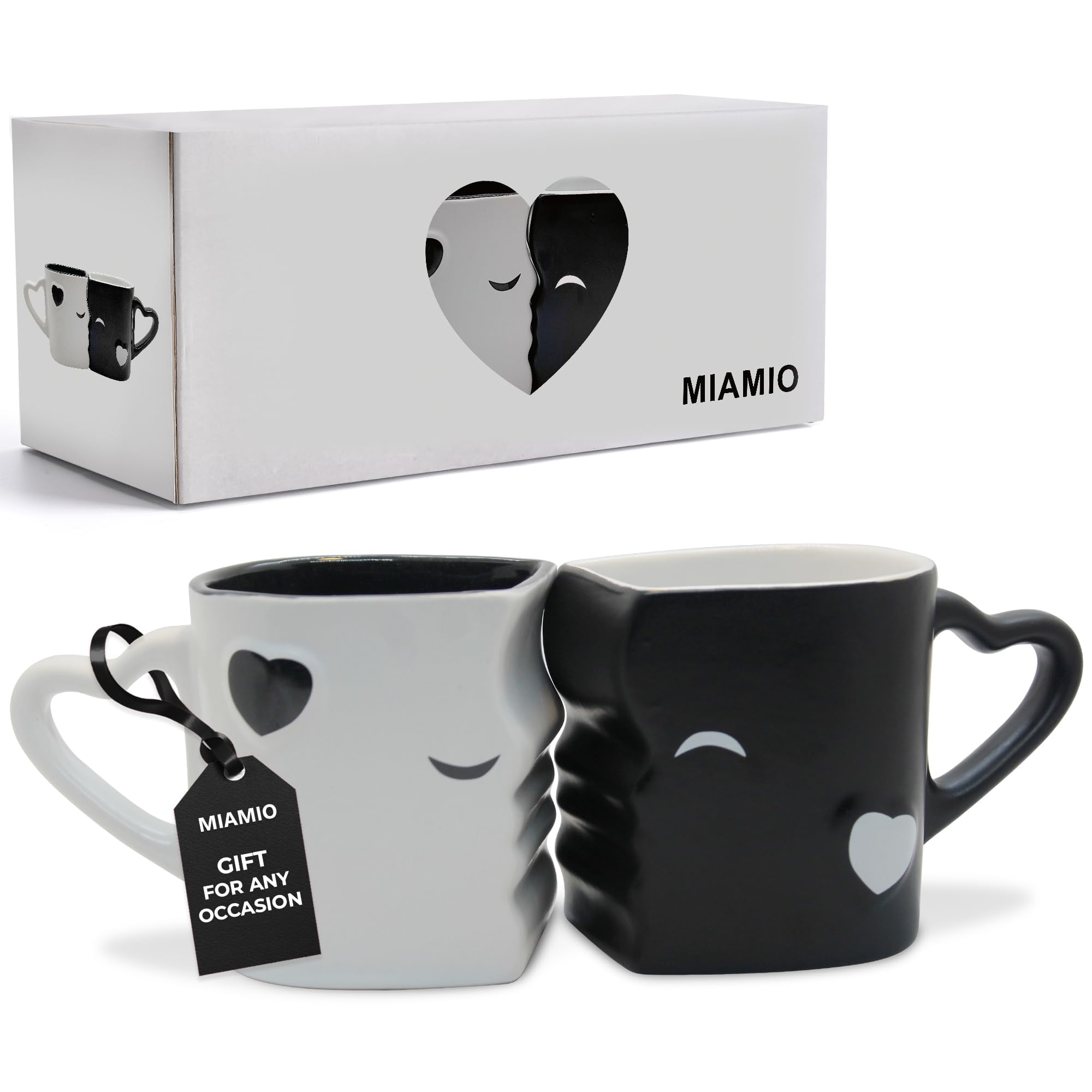 MIAMIO - 10 oz Ceramic Coffee Mugs/Kissing Mugs Gift Set with Gift Box ...