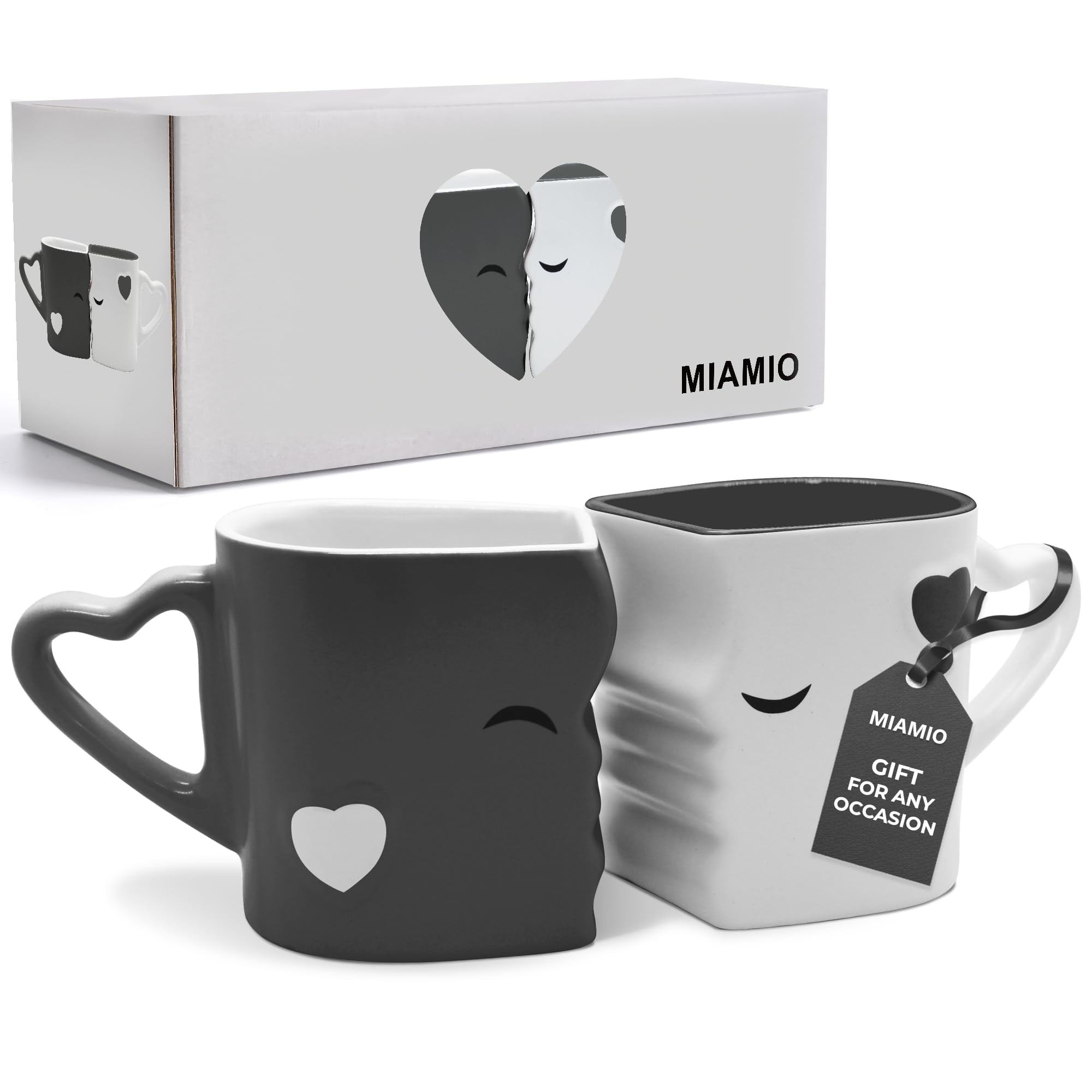 MIAMIO - 10 oz Ceramic Coffee Mugs/Kissing Mugs Gift Set with Gift Box ...