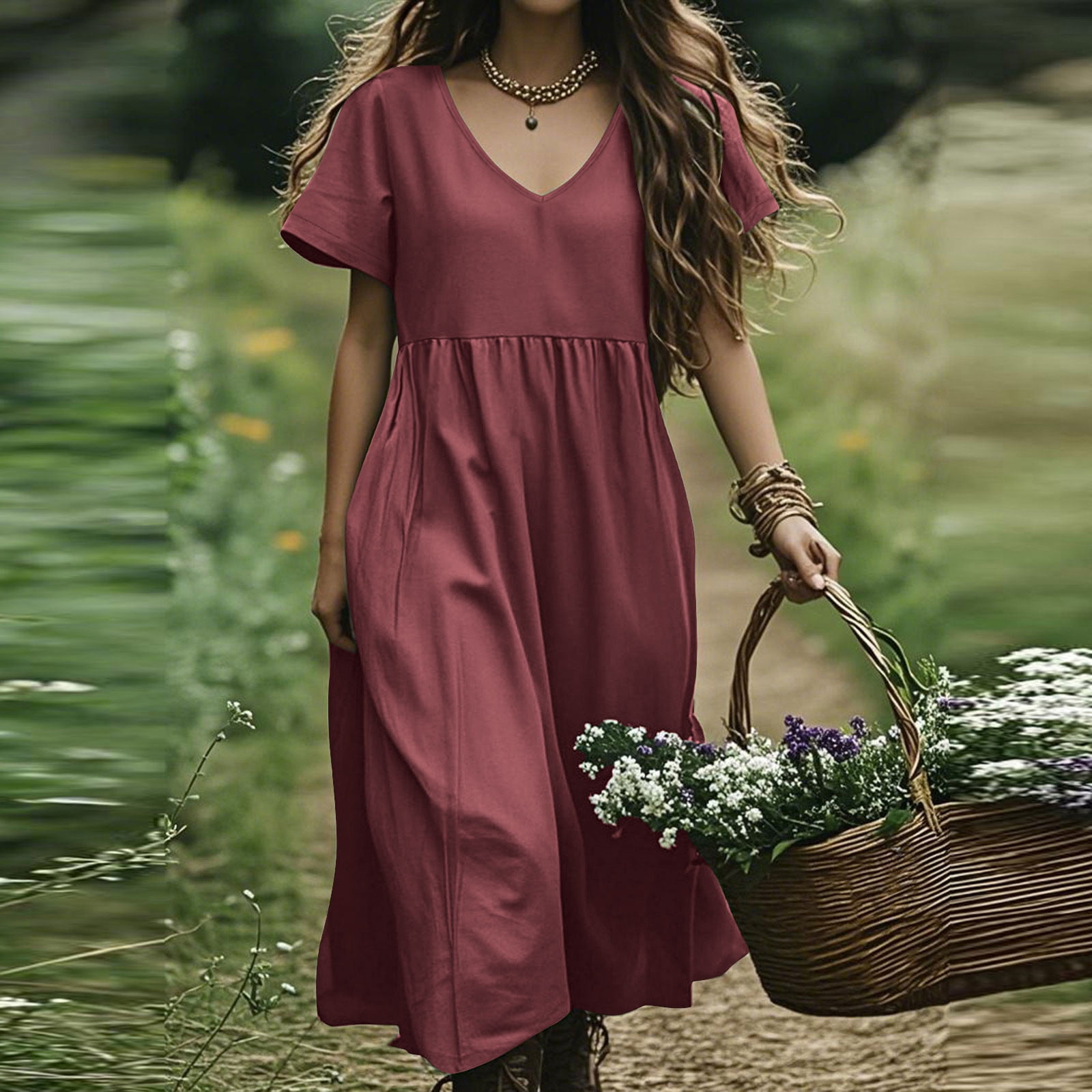 MIANHT Summer Dresses for Women 2025 Cotton and Linen Solid Color Drop ...