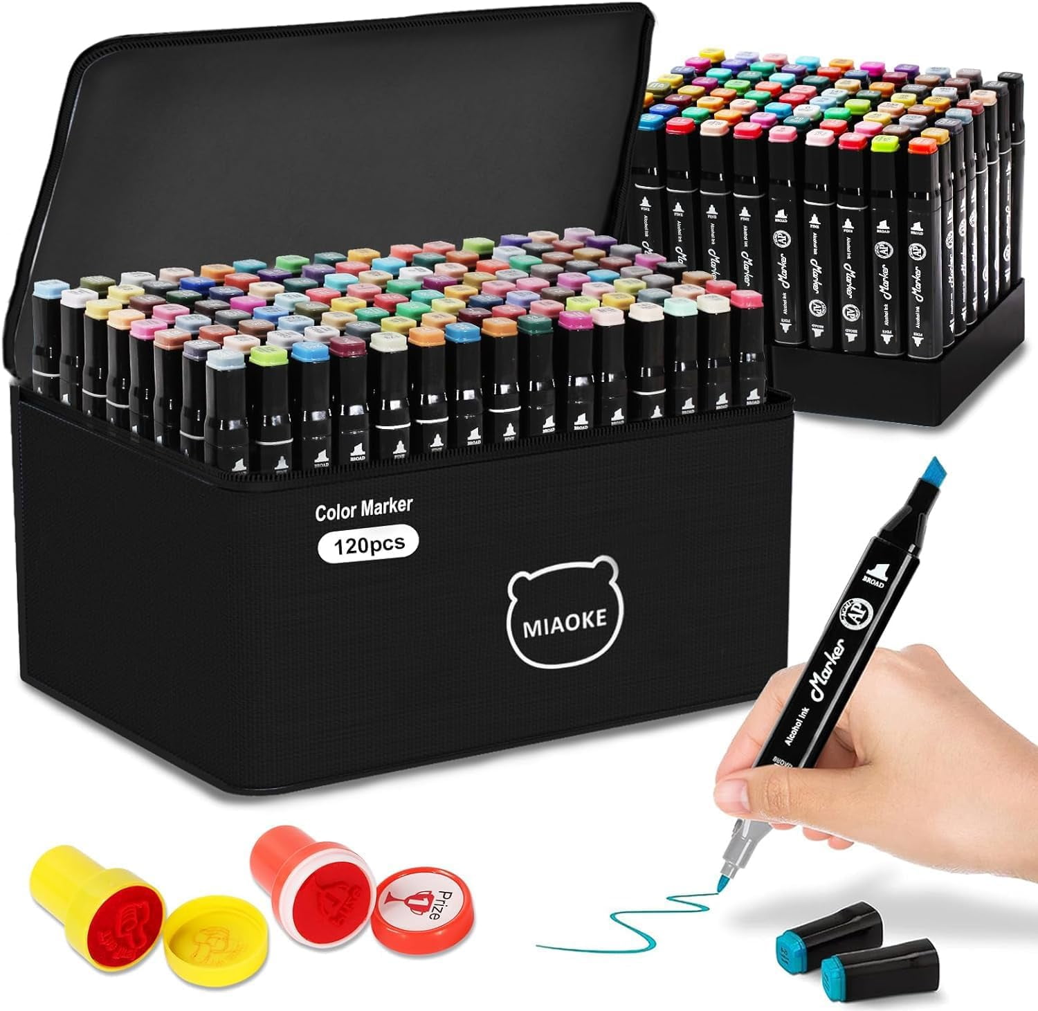 MIAOKE Dual Tip Brush Pens, Dual Tip Markers with Base for Lettering ...