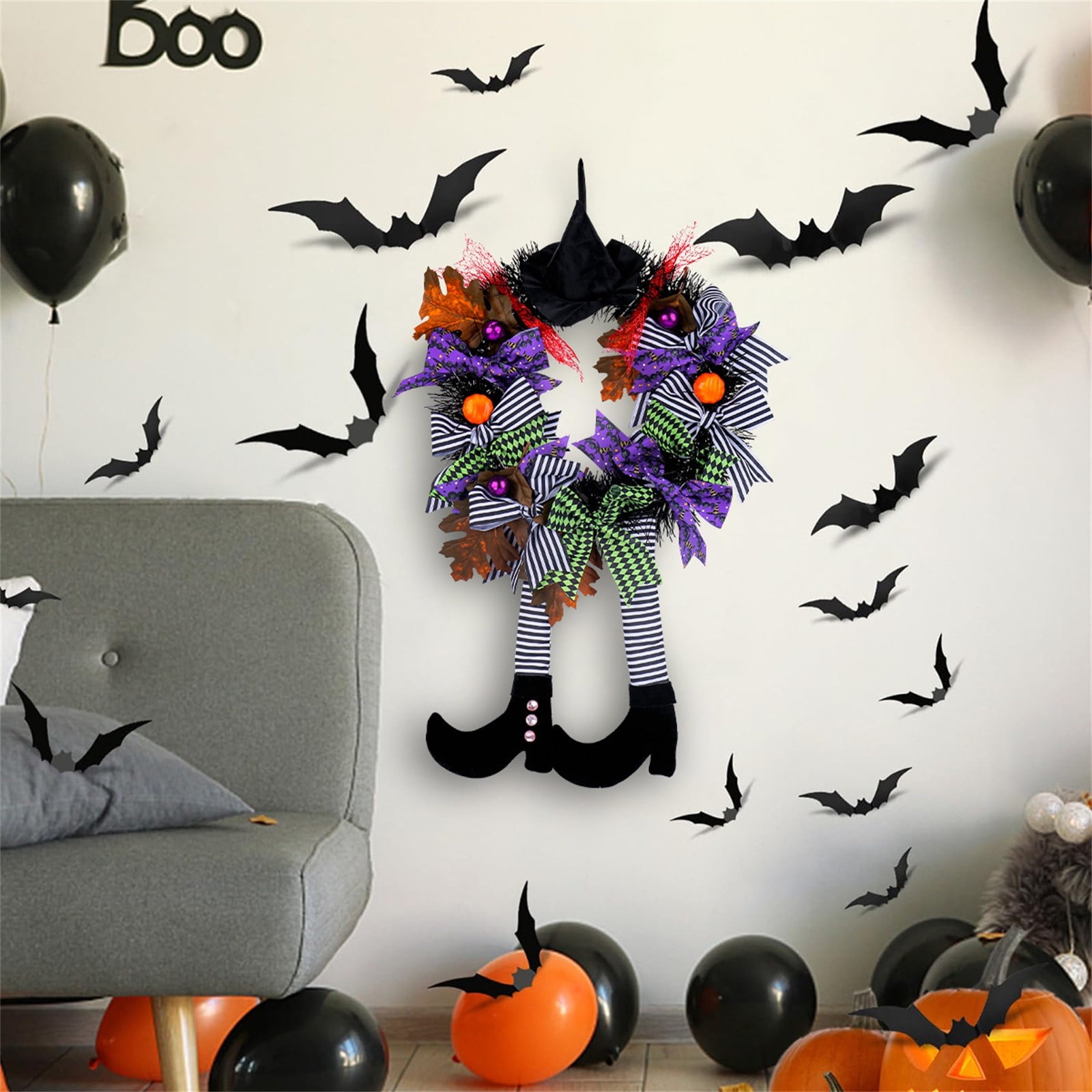 MIAOMIAOCC Halloween decorations,Halloween Wreath Front Door,24'' Witch ...