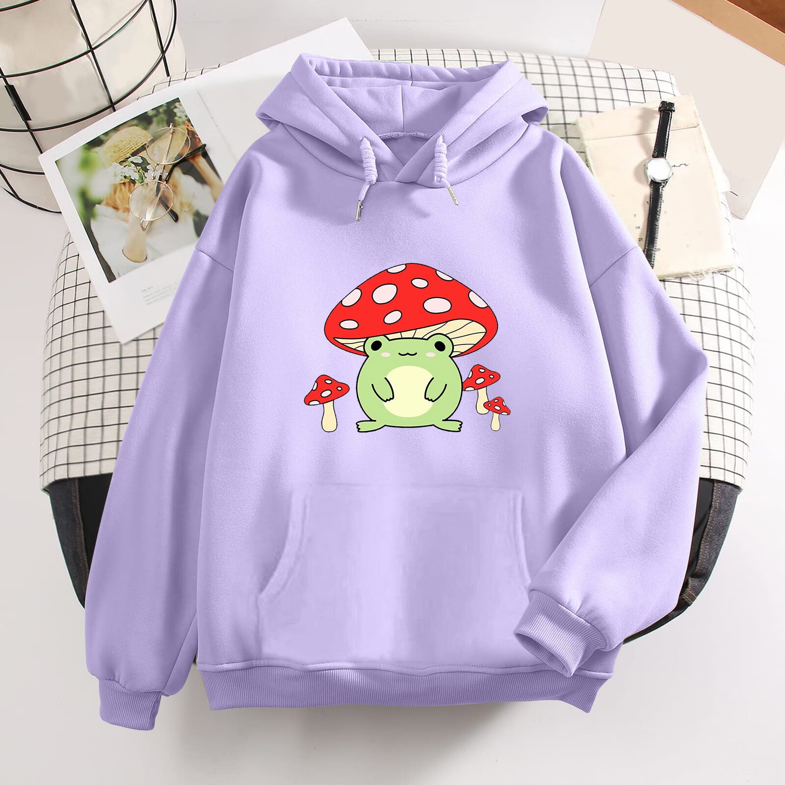 Miarhb Womens Cute Frog Sweatshirt Kawaii Mushroom Hoodie For Teen