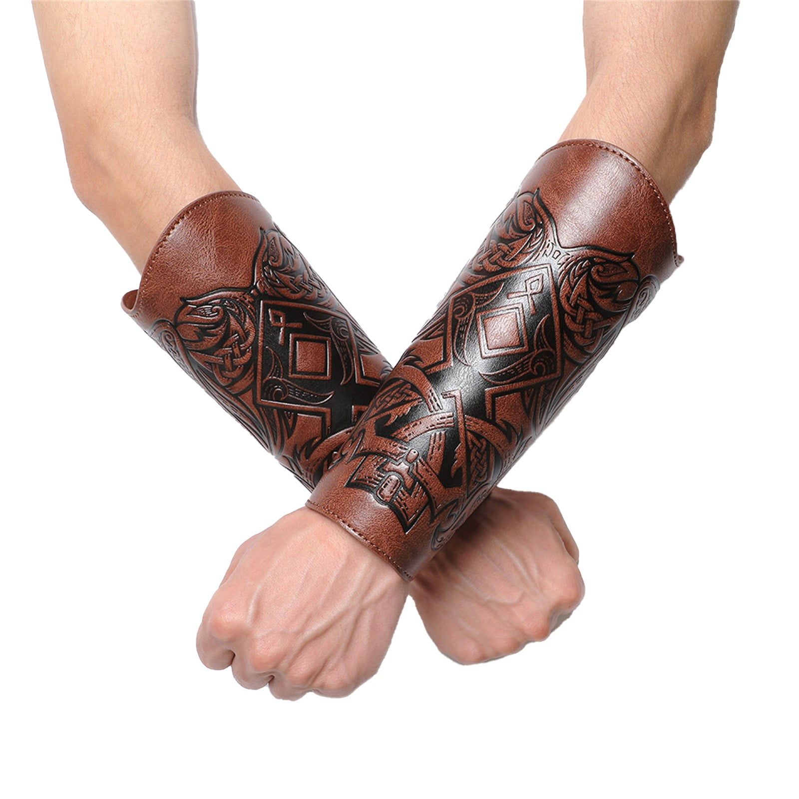 MIASHUI Embossed Arm Bracers Retro Leather Arm Gauntlets Vintage Arm ...