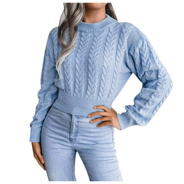 Sweaters for Women Zip Up Crew Neck Long Sleeve Striped Knitted ...