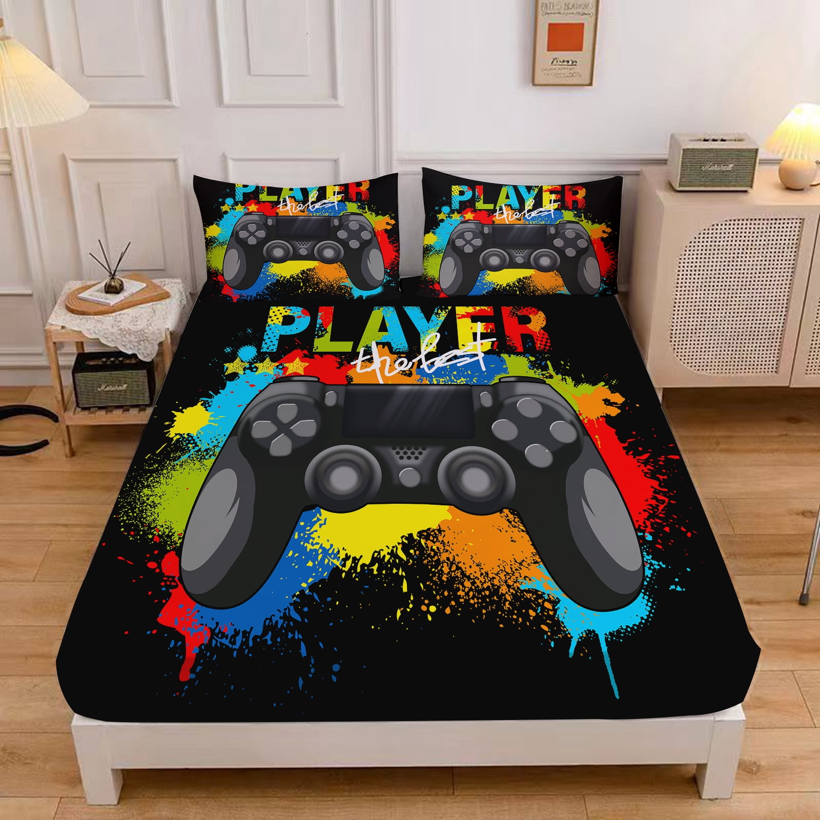 MIBNCE Gamer Sheet Set 3Pcs Kids Gamepad Fitted Sheet Modern Gamer ...