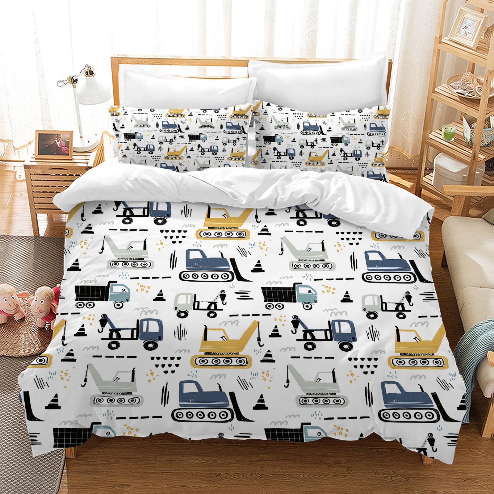 MIBNCE Kids Cartoon Excavator Bedding Comforter Sets for Boy and Girls ...