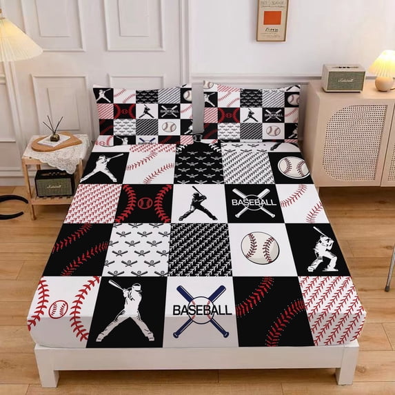 MIBNCE Sports Baseball Fitted Sheet Set Sports Theme Bedding Set for ...