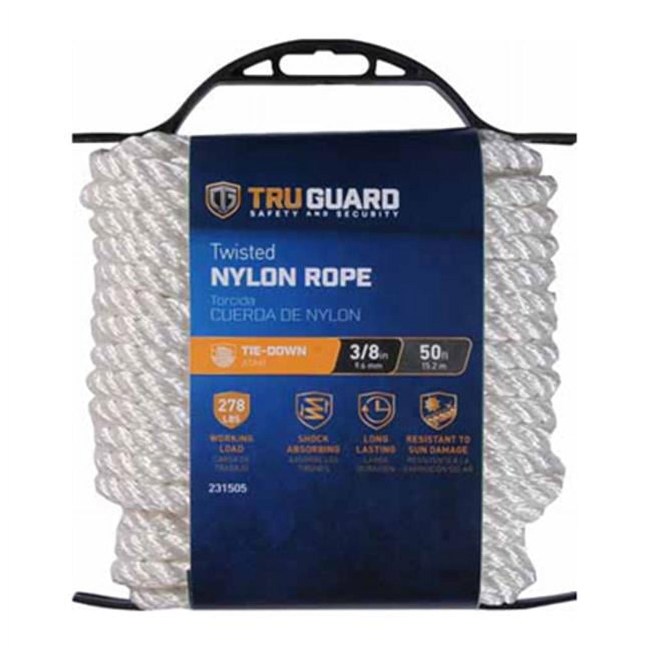 MIBRO Group 0.37 in. x 50 ft. Tru-Guard White Twisted Nylon Rope ...