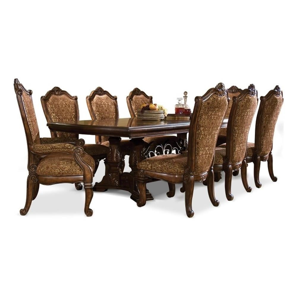 MICHAEL AMINI Windsor Court 9-Piece Solid Wood Dining Set in Brown - Walmart.com