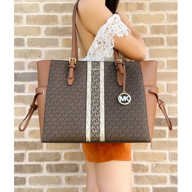 MICHAEL KORS Gilly Large Color-Block Logo and Leather Tote Bag, LUGG ...