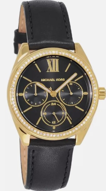 MICHAEL KORS MK7315 BLACK CHRONOGRAPH DIAL BLACK LEATHER STRAP WOMENS ...