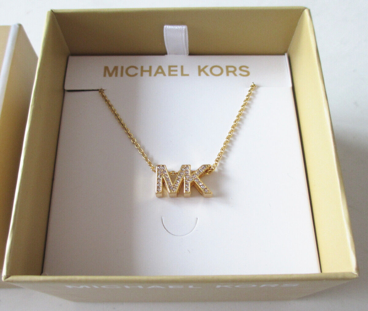 MICHAEL KORS MKJ8024710 GOLD/CRYSTAL PAVE MK LOGO WOMENS NECKLACE ...