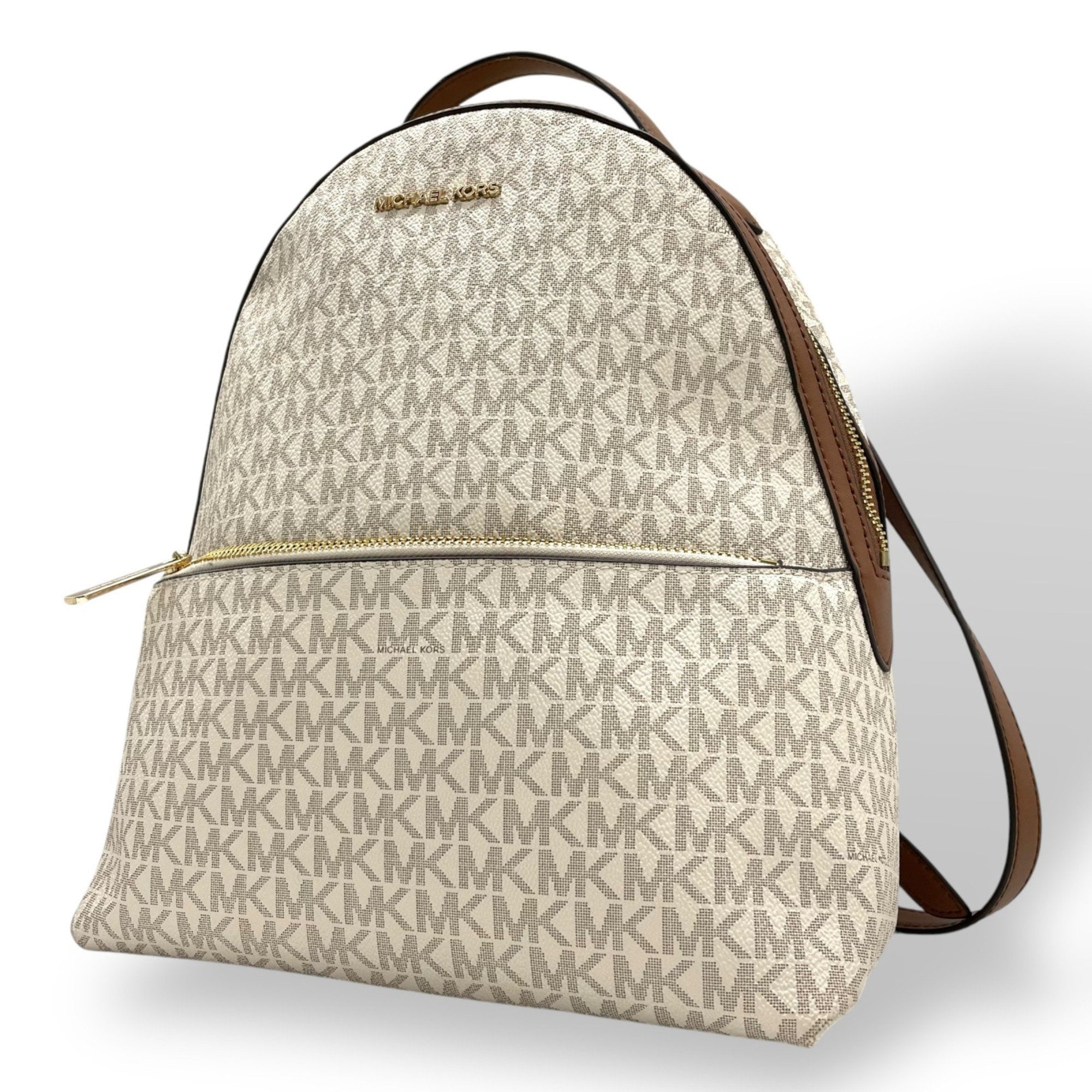 Pre-Owned MICHAEL KORS SHEILA Backpack MK Signature White Gold Hardware ...