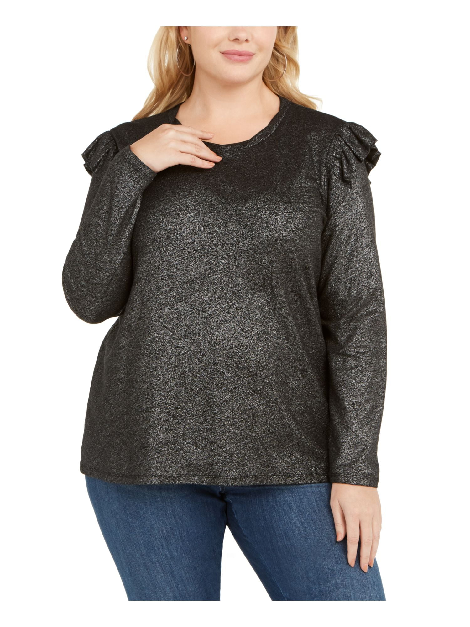MICHAEL KORS Womens Gray Long Sleeve Jewel Neck Top Plus Size: 1X ...