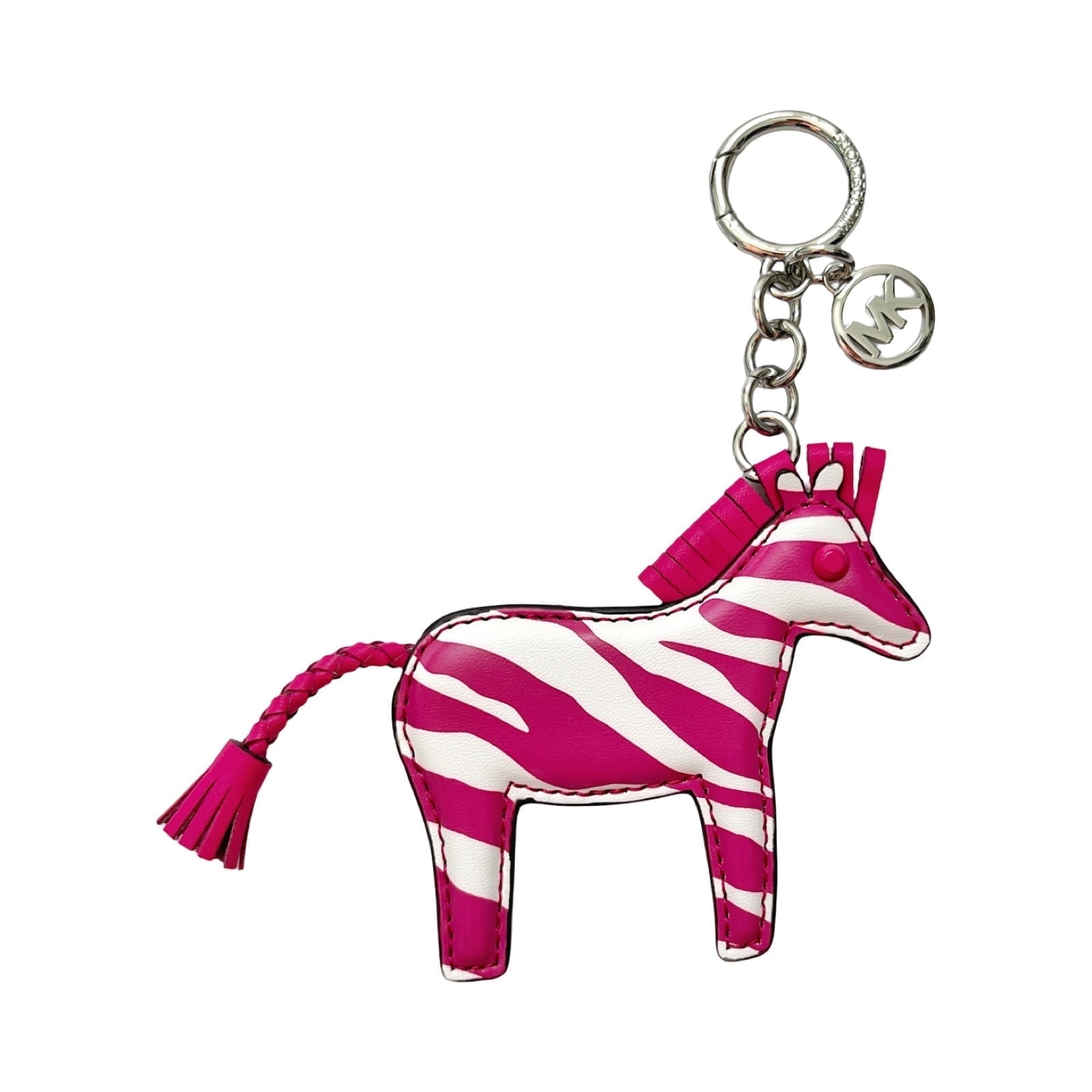 Michael Kors Women's Zebra Animal Print Keychain Key Fob Bag Charm (Dragonfruit Pink & White ...