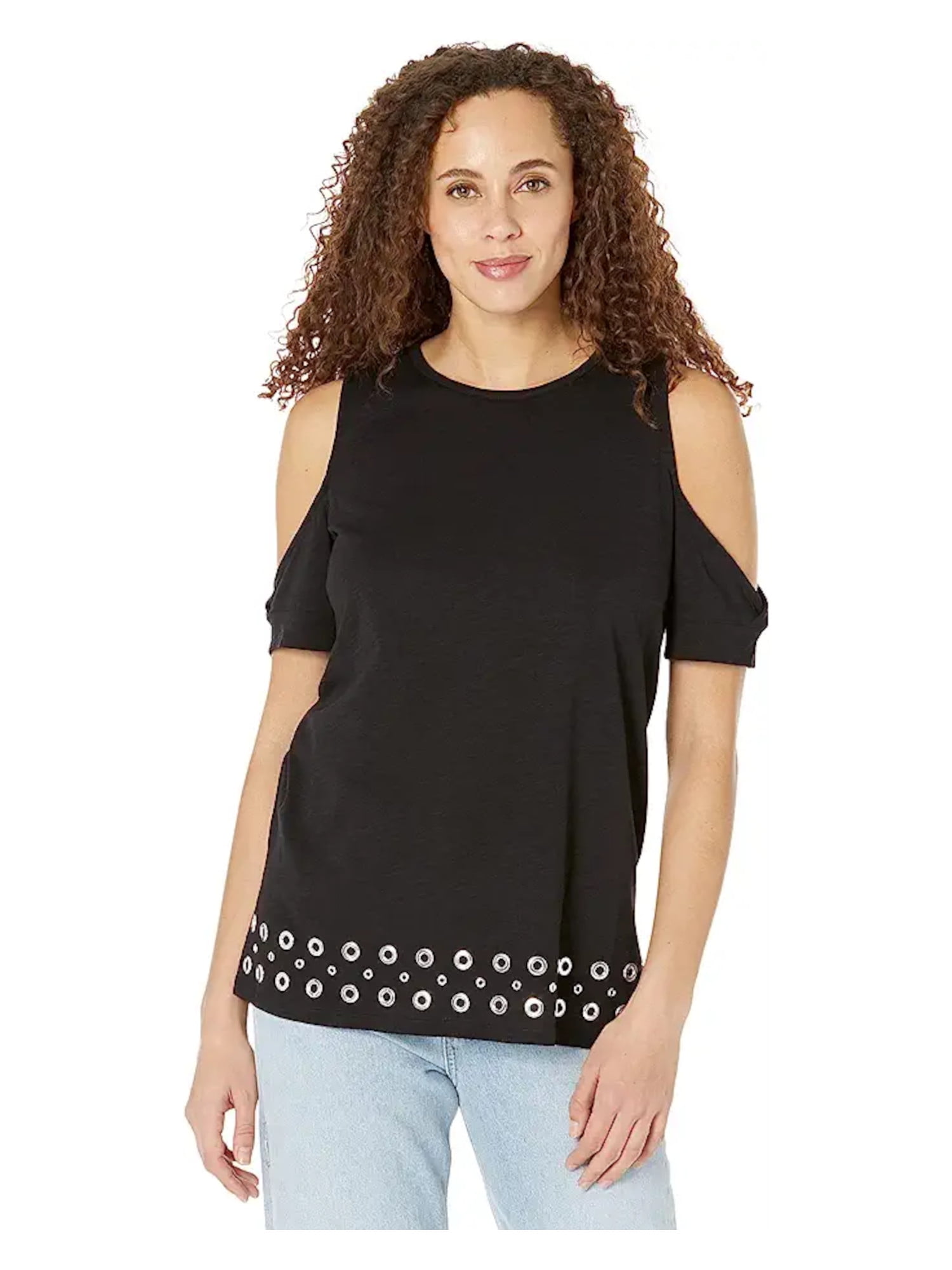 Michael Michael Kors Womens Black Cold Shoulder Grommets At Hem Heather