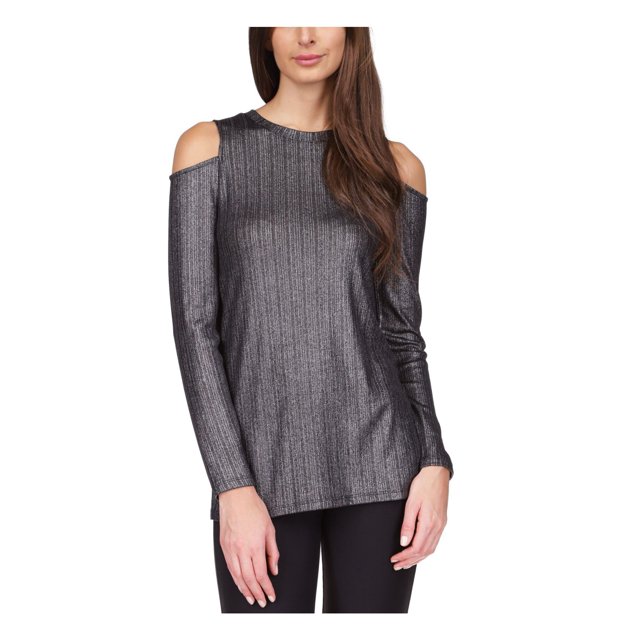 Michael Michael Kors Womens Black Stretch Cold Shoulder Textured Ribbed