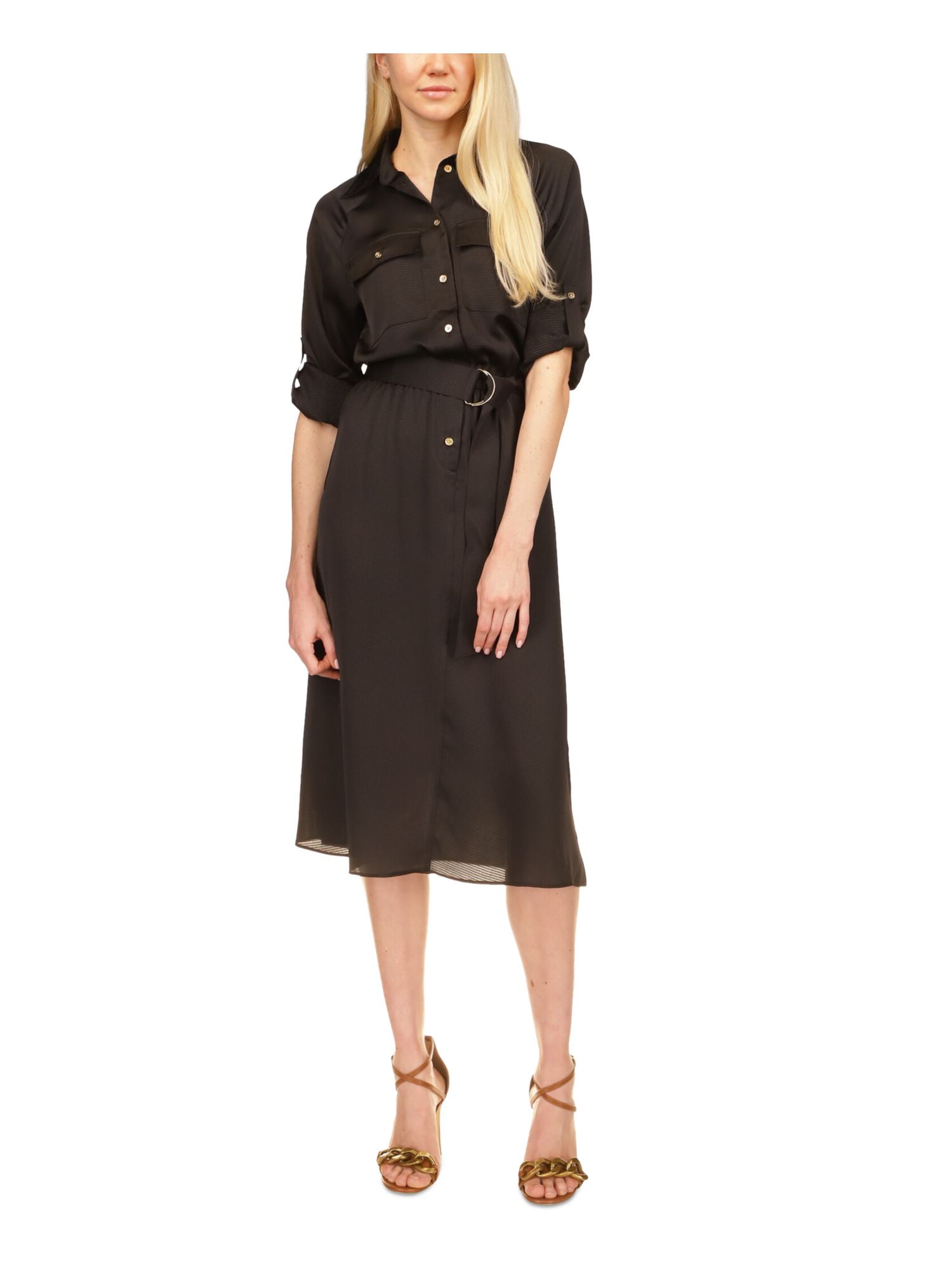 MICHAEL MICHAEL KORS Womens Black Textured Distressed Button Top ...