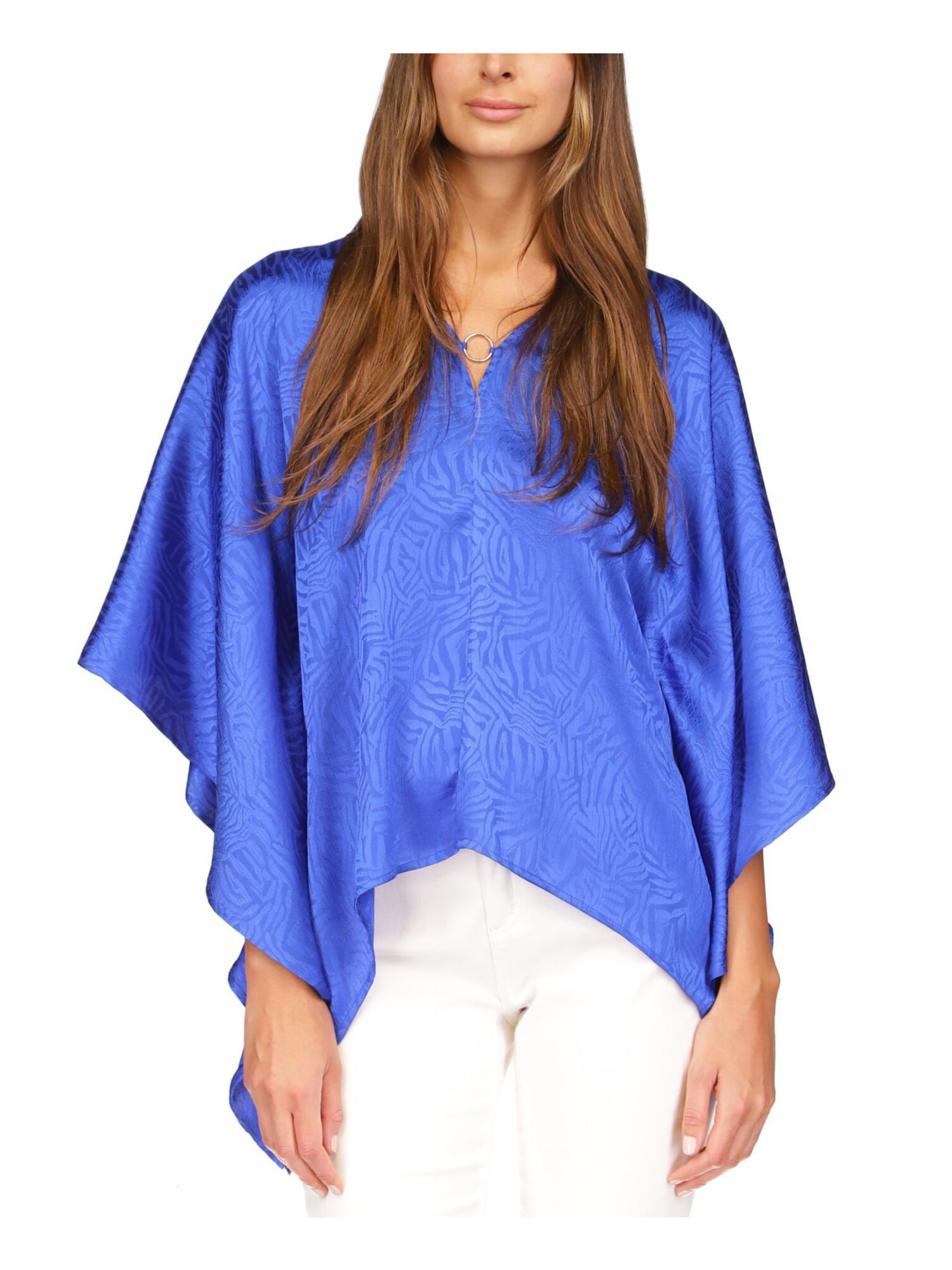 MICHAEL MICHAEL KORS Womens Blue Flutter Sleeve V Neck Top S\M ...