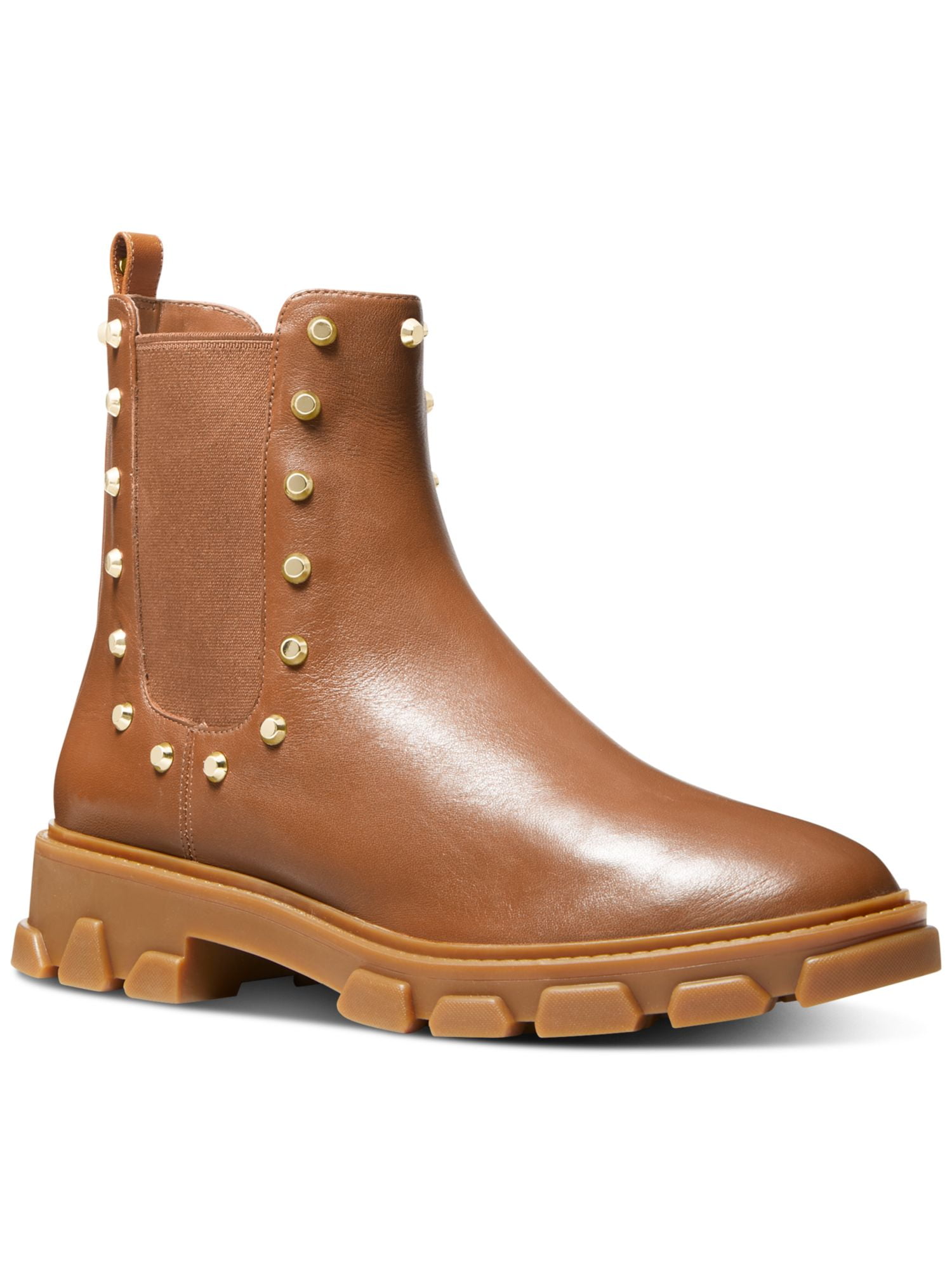 MICHAEL MICHAEL KORS Womens Brown Padded Back Pull-Tab Studded Lug Sole ...