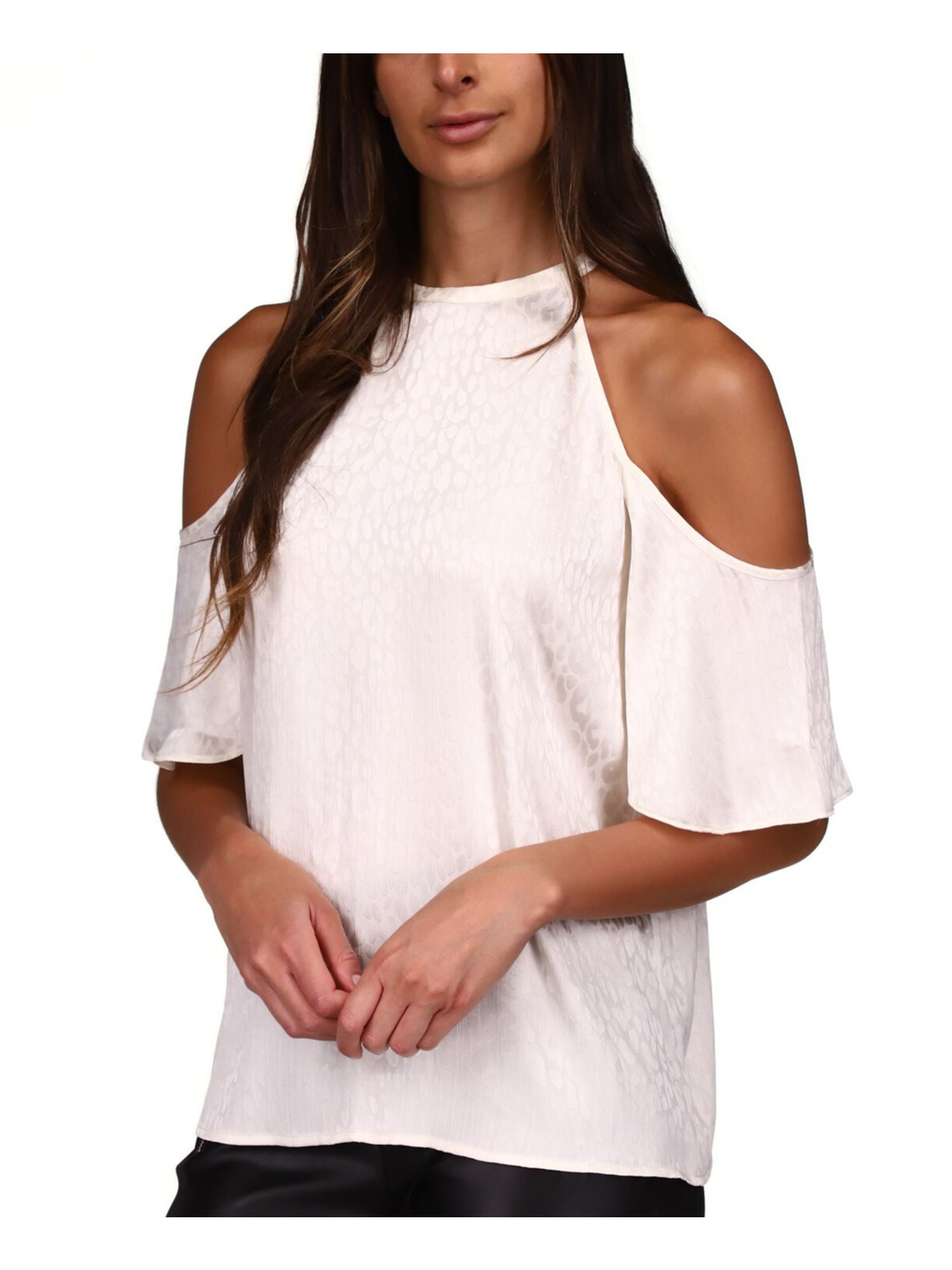 MICHAEL MICHAEL KORS Womens Ivory Flutter Sleeve Crew Neck Top M ...