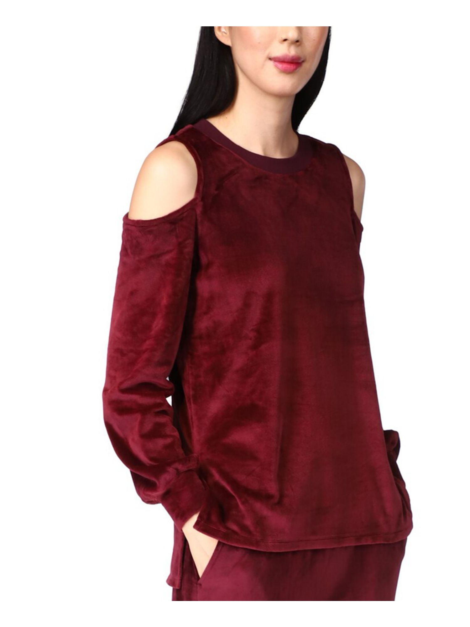 MICHAEL MICHAEL KORS Womens Maroon Cold Shoulder Slitted Velour Long ...