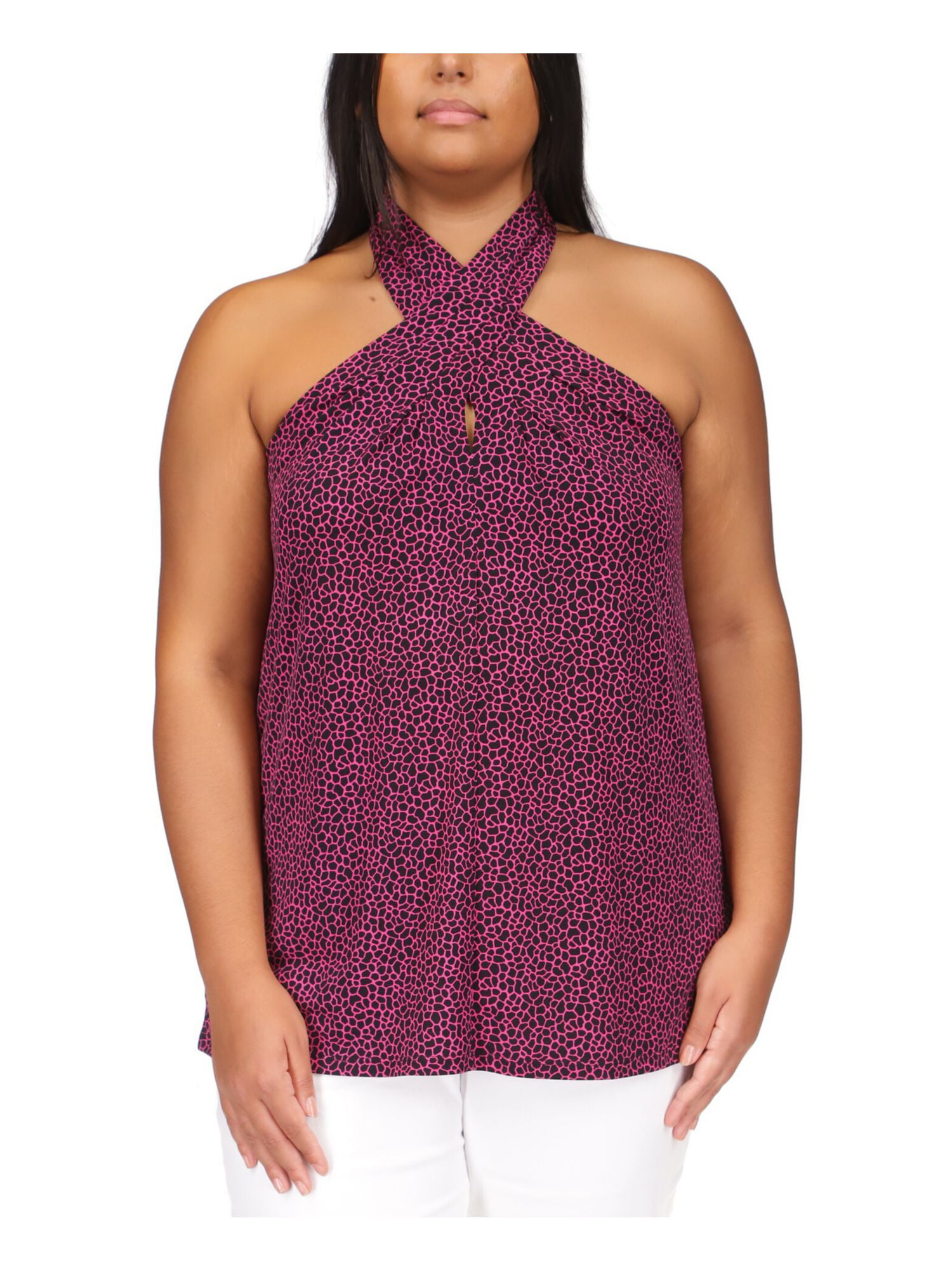 MICHAEL MICHAEL KORS Womens Pink Cut Out Crisscross Open Back Animal ...