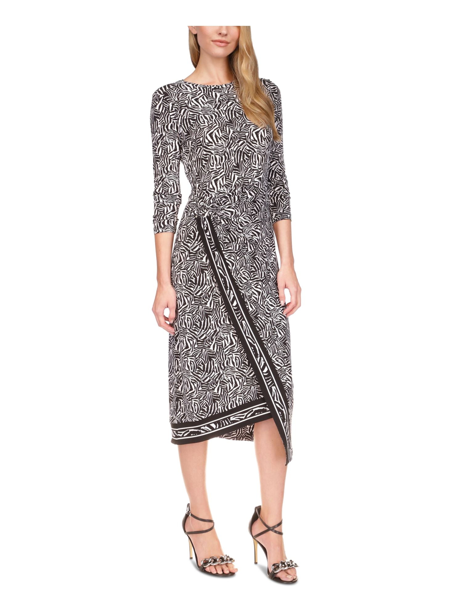 MICHAEL MICHAEL KORS Womens White Ruched Faux Wrap Asymmetrical Hem 3/4 ...
