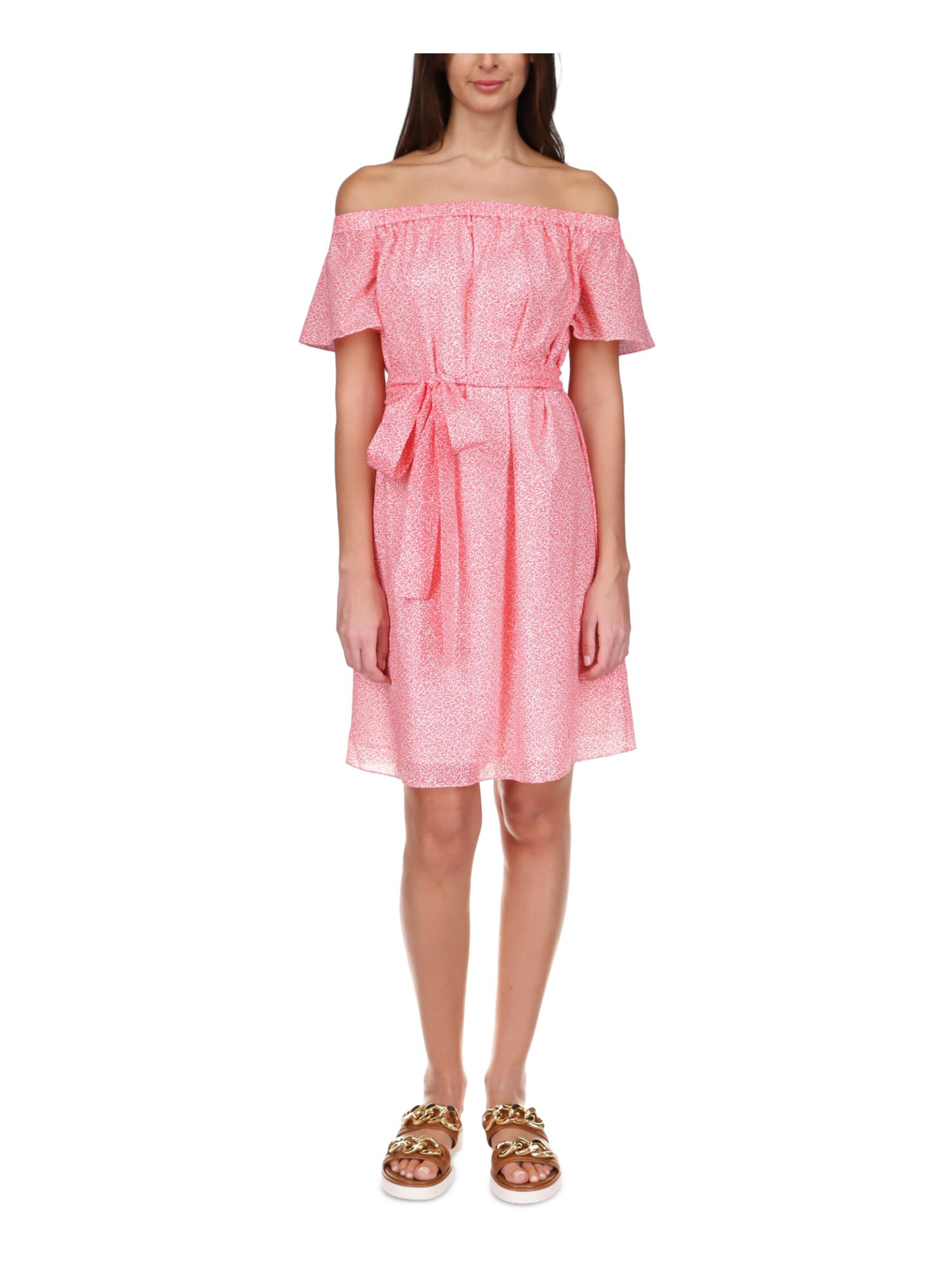 MICHAEL MICHAEL KORS Womens White Tie Sheer Lined Floral Short Sleeve ...