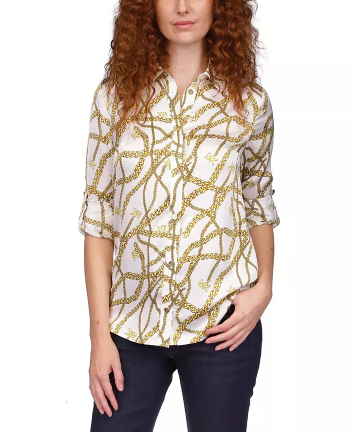 Michael kors white blouse with gold chain store