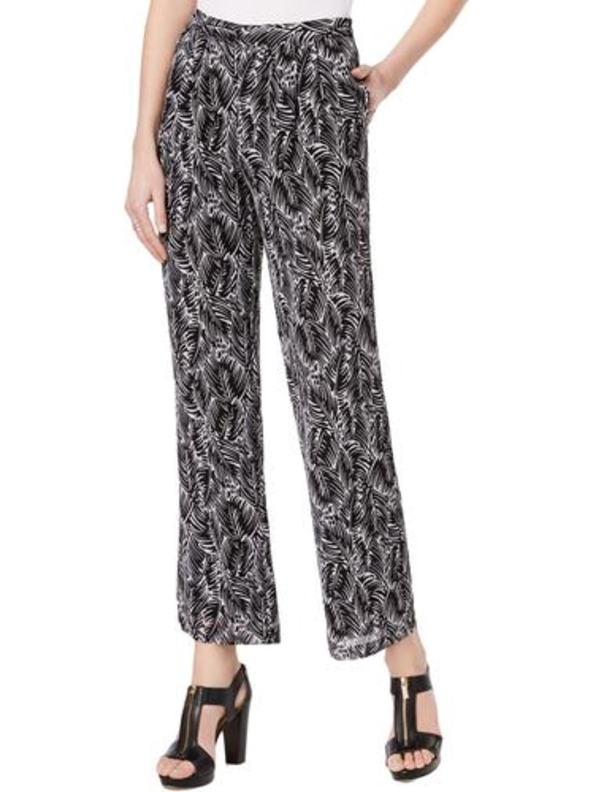 MICHAEL Michael Kors Womens Petites Leaf Print Gathered Wide Leg Pants ...