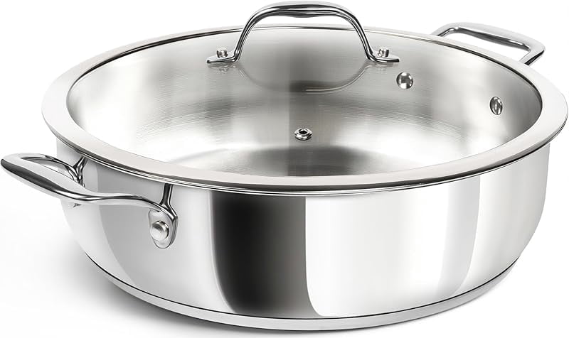 MICHELANGELO 12 Inch Stainless Steel Pan with Lid - Large Saute Pan ...