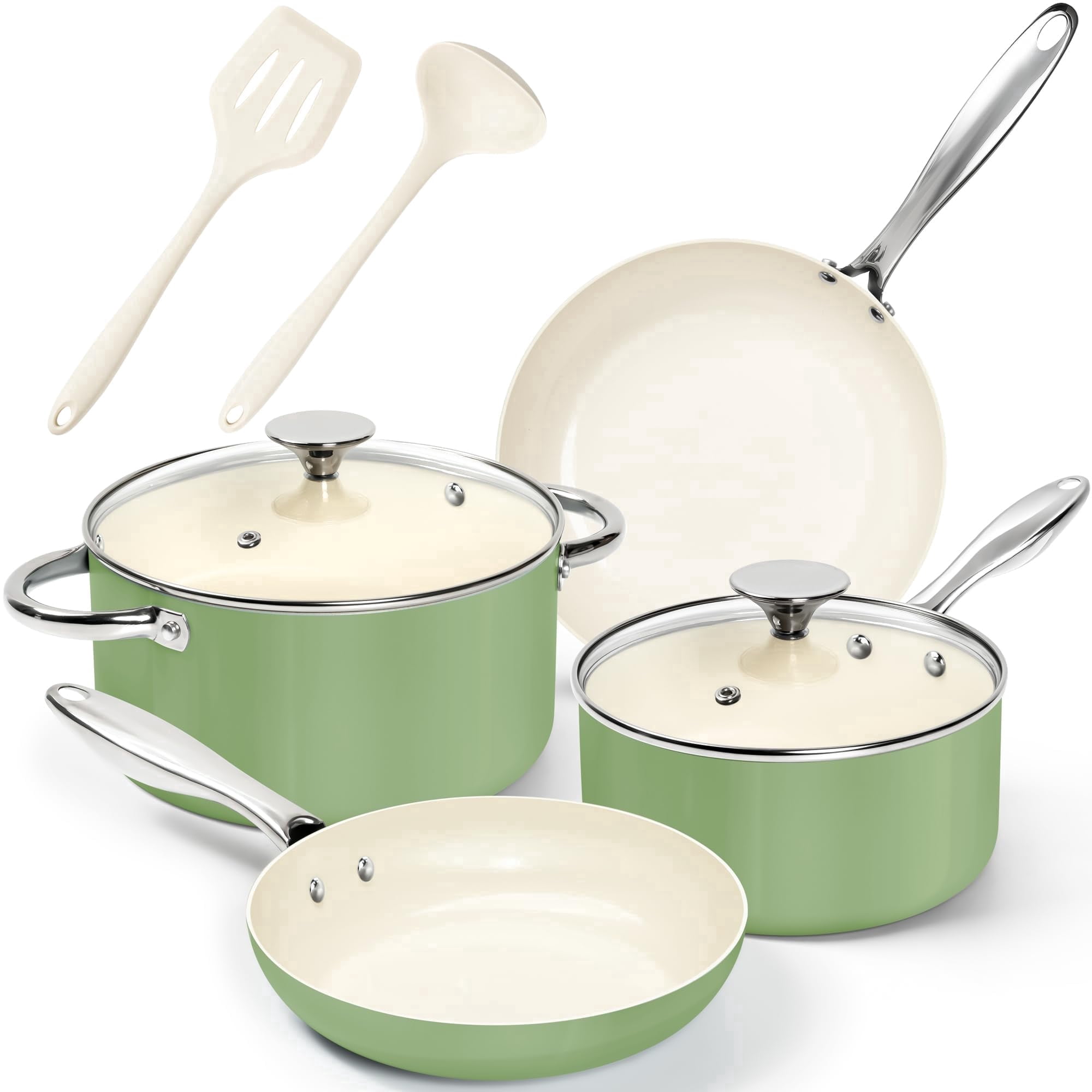 MICHELANGELO Pots and Pans Set Non Stick - Ceramic Cookware Set, 8-Pcs ...