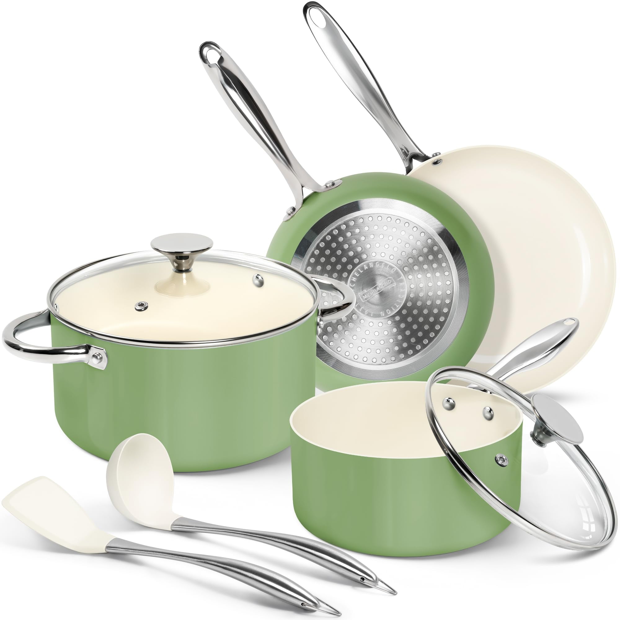 MICHELANGELO Pots and Pans Set - Nonstick Ceramic Cookware Set, 8-Piece ...