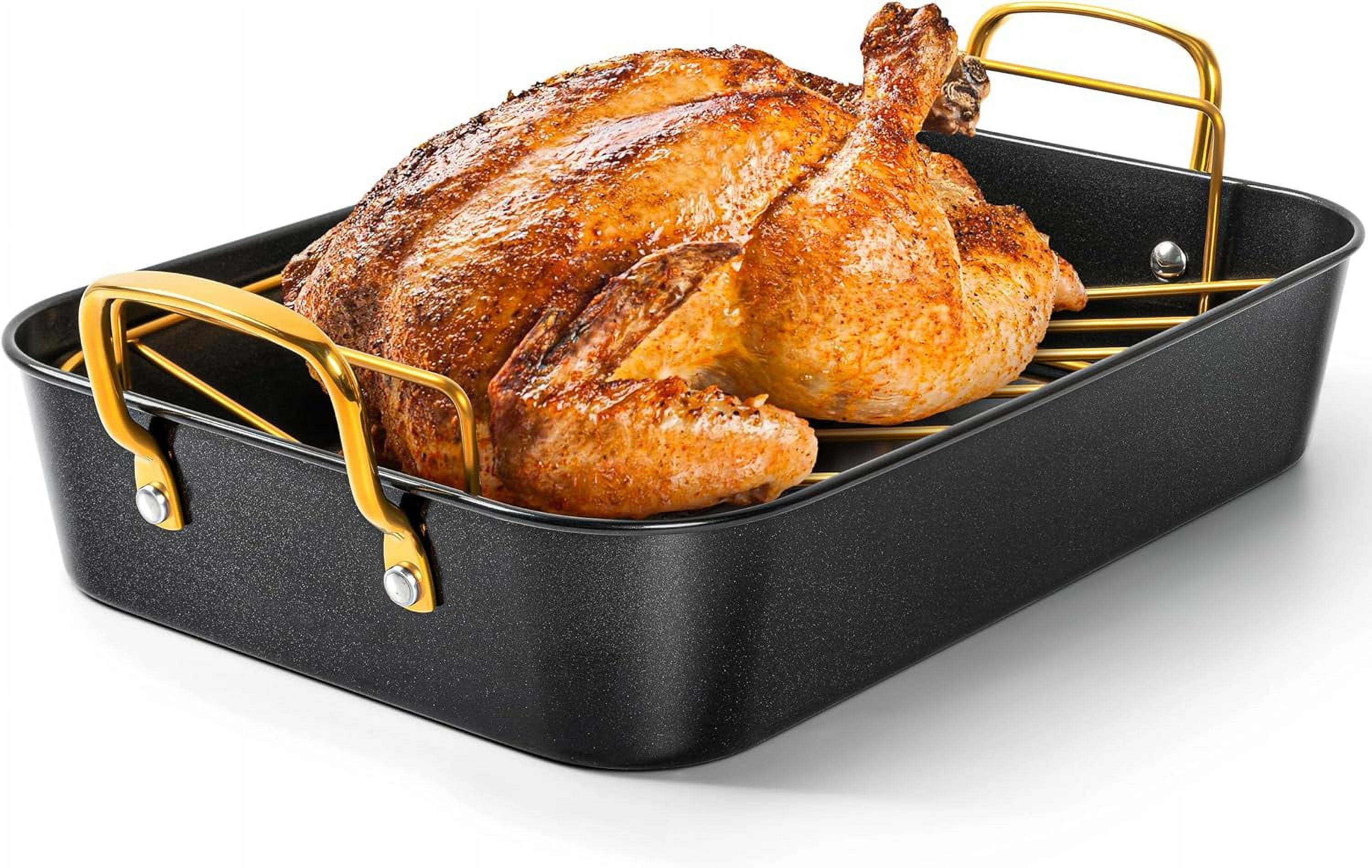 MICHELANGELO Roasting Pan with Rack, Carbon Steel Turkey Roasting Pan for Oven and Induction ...