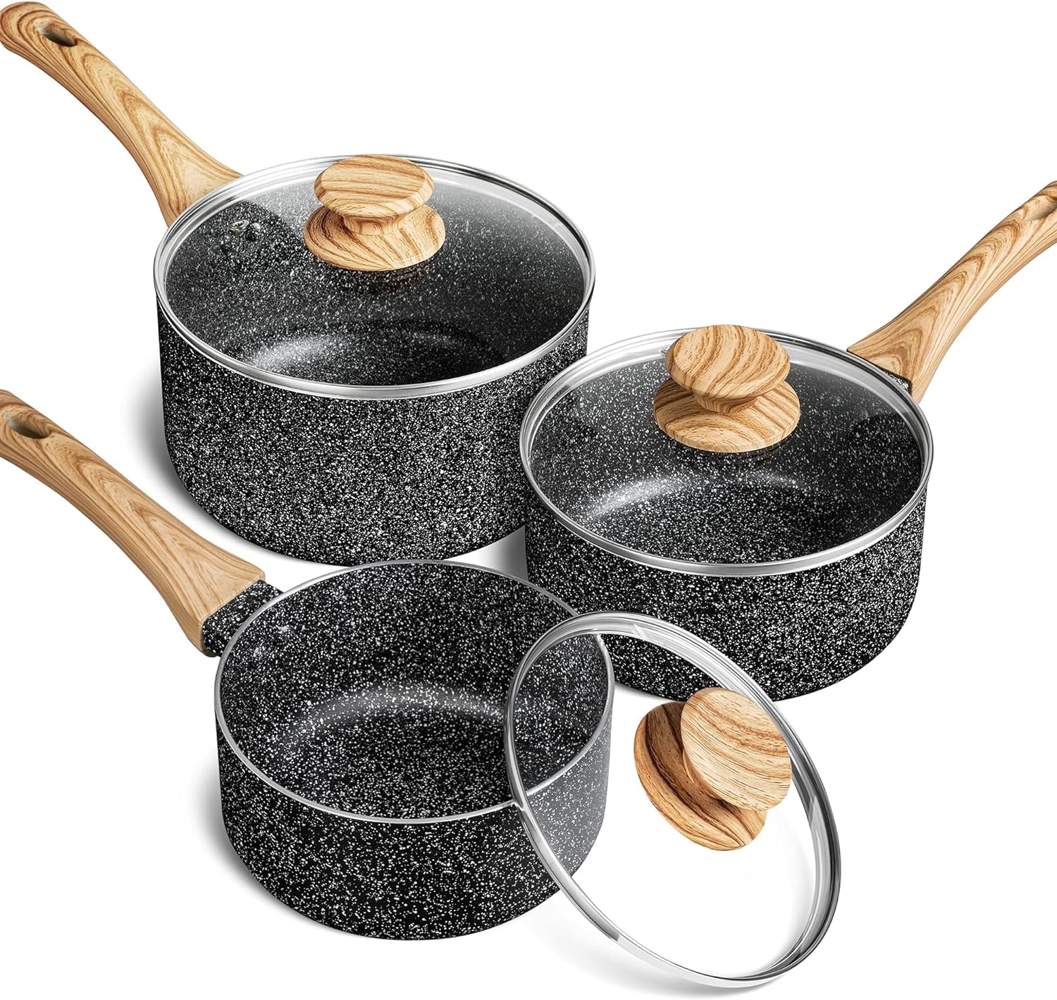 MICHELANGELO Large Nonstick Saucepan Set with Lid, 1.5QT+2QT+3QT ...