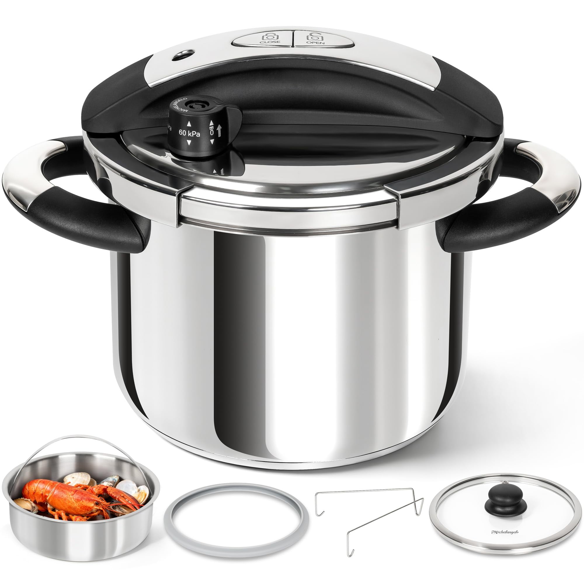 MICHELANGELO Stainless Steel Pressure Cooker 6.3 Quart, 3-in-1 Olla de ...