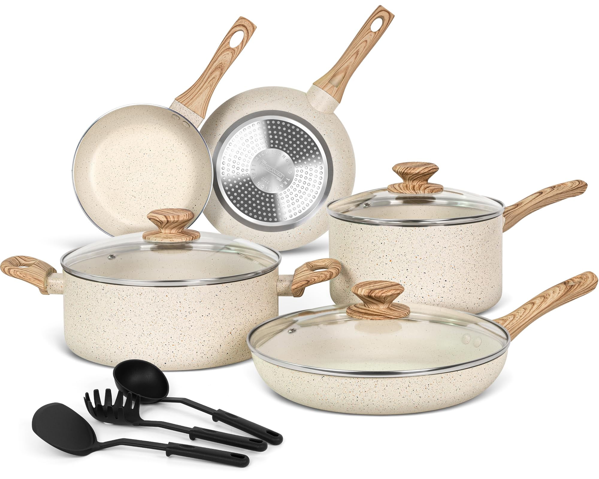 Free Shipping! MICHELANGELO White Pots and Pans Set Nonstick Cookware ...