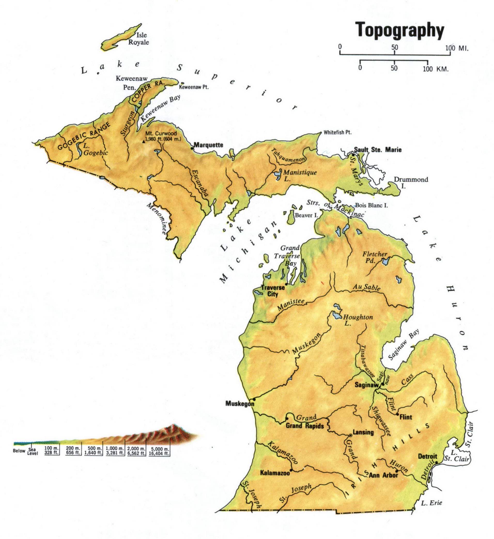Michigan Topography Map Glossy Poster Picture Photo Print Banner ...