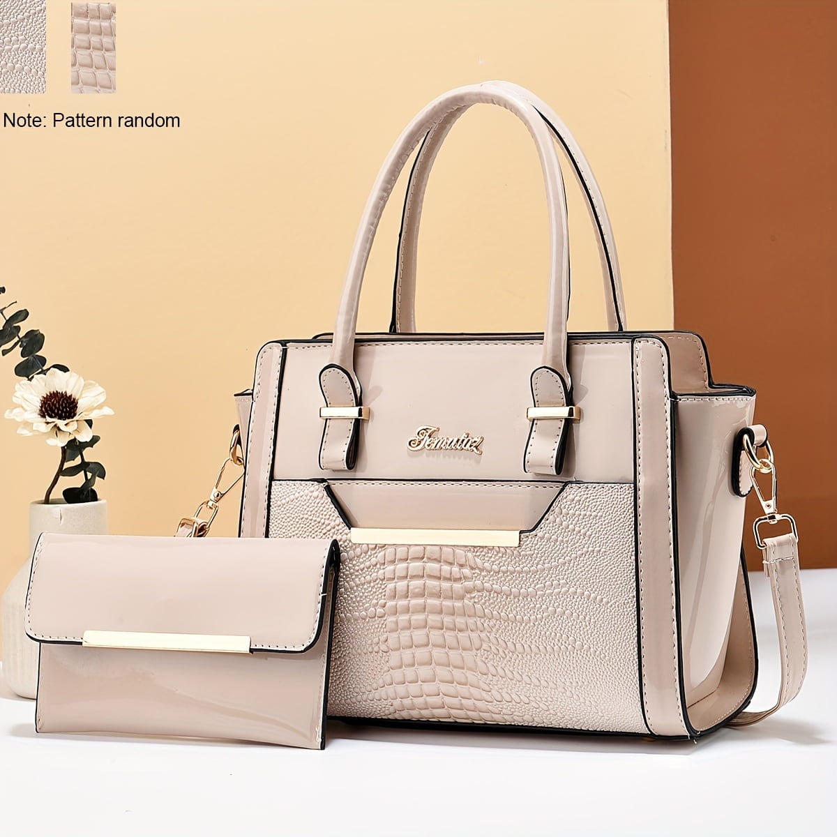 MICHROE Crocodile Pattern Handbag Set Fashion Glossy Tote Bag Women‘s ...