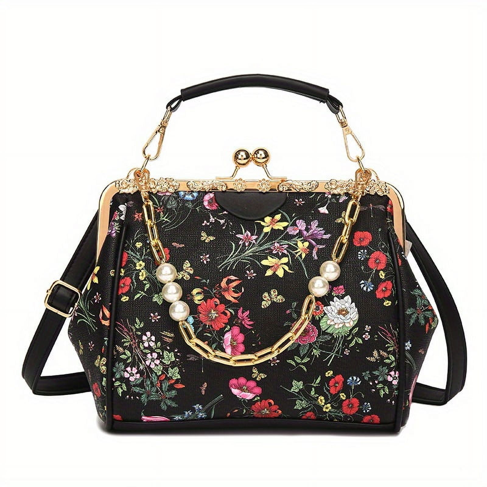 MICHROE Pattern Handbag Faux Pearl Chain Clutch Purse Women‘s Kiss Lock ...
