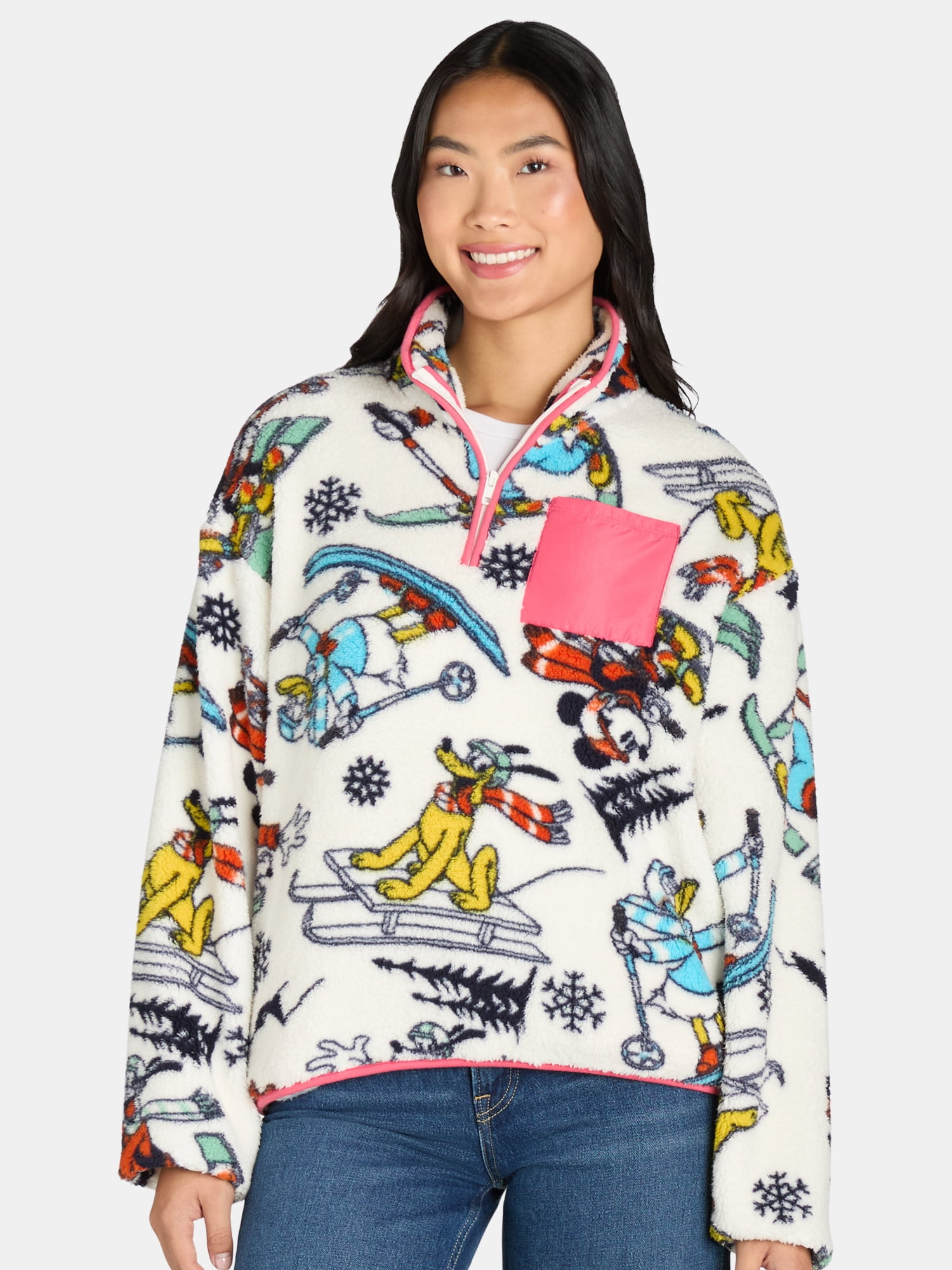 Mickey Mouse & Friends 1/4 Zip Fleece Sweatshirt, Women's - Walmart.com