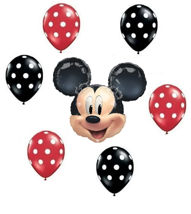 MICKEY MOUSE Red Black Polka Dots Head Ear Face (7) Mylar & Latex ...