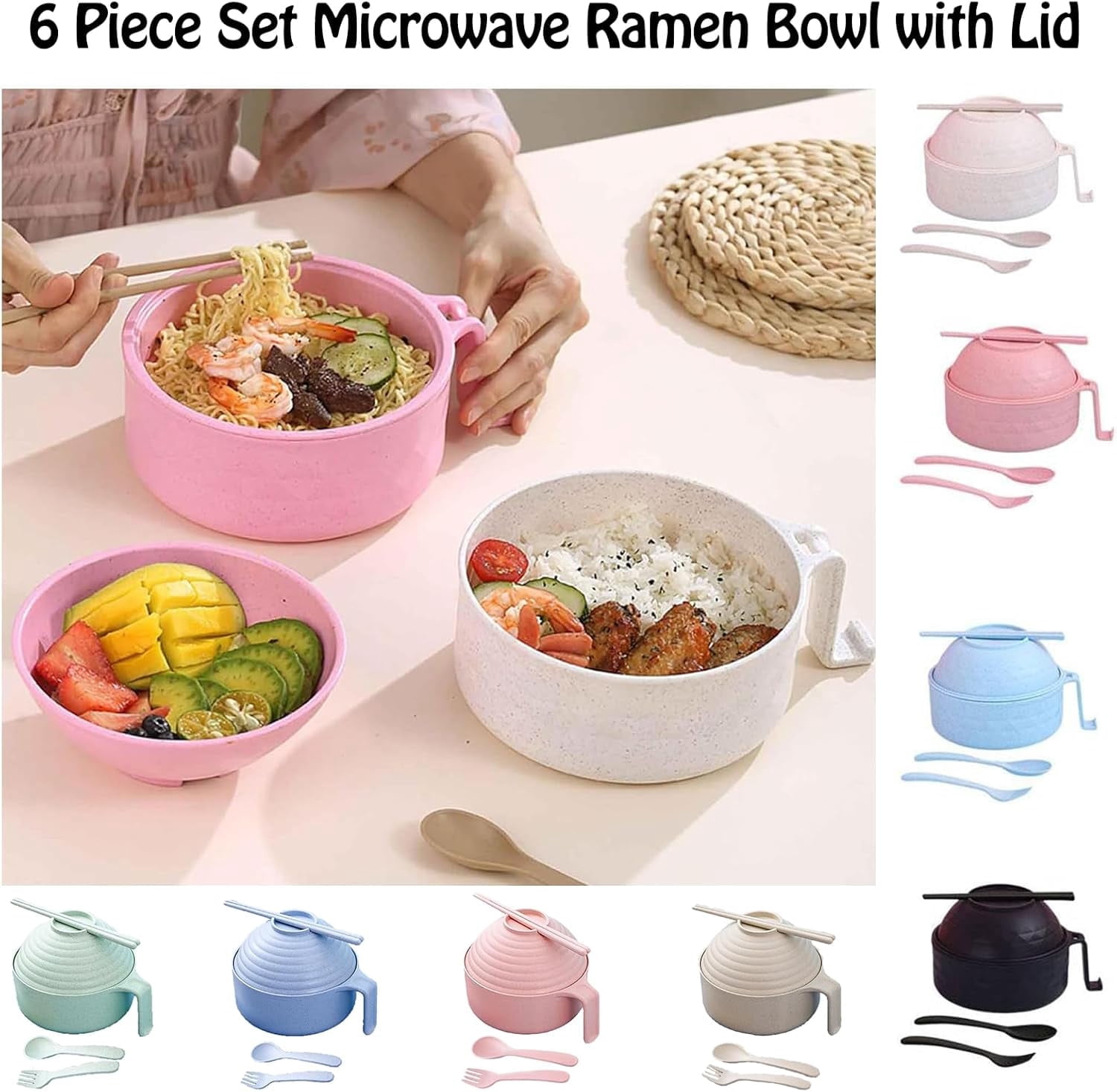 MICLOZYT Microwave Ramen Bowl Set Spoon Dishwasher Safe,Ramen Noodles ...